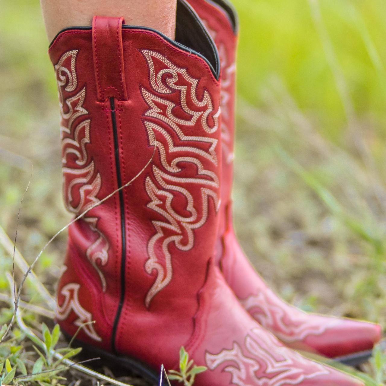 Perfect condition genuine leather cherry red cowboy... - Depop