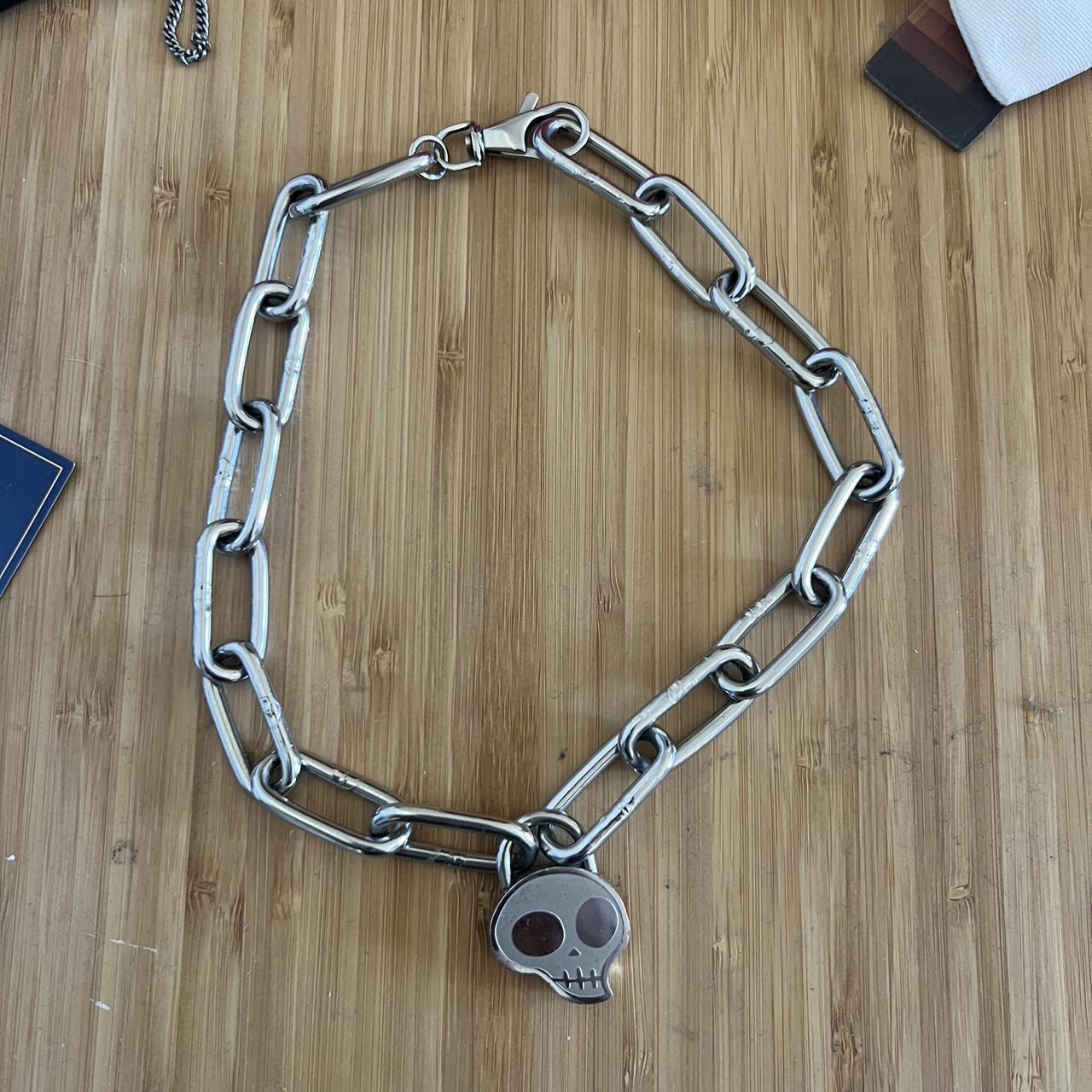 igirl heavy duty chain skull necklace no longer... - Depop