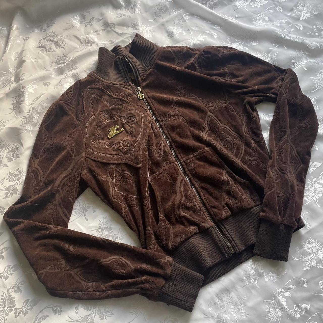 apple bottom dark brown jacket 2000s sweatsuit... - Depop