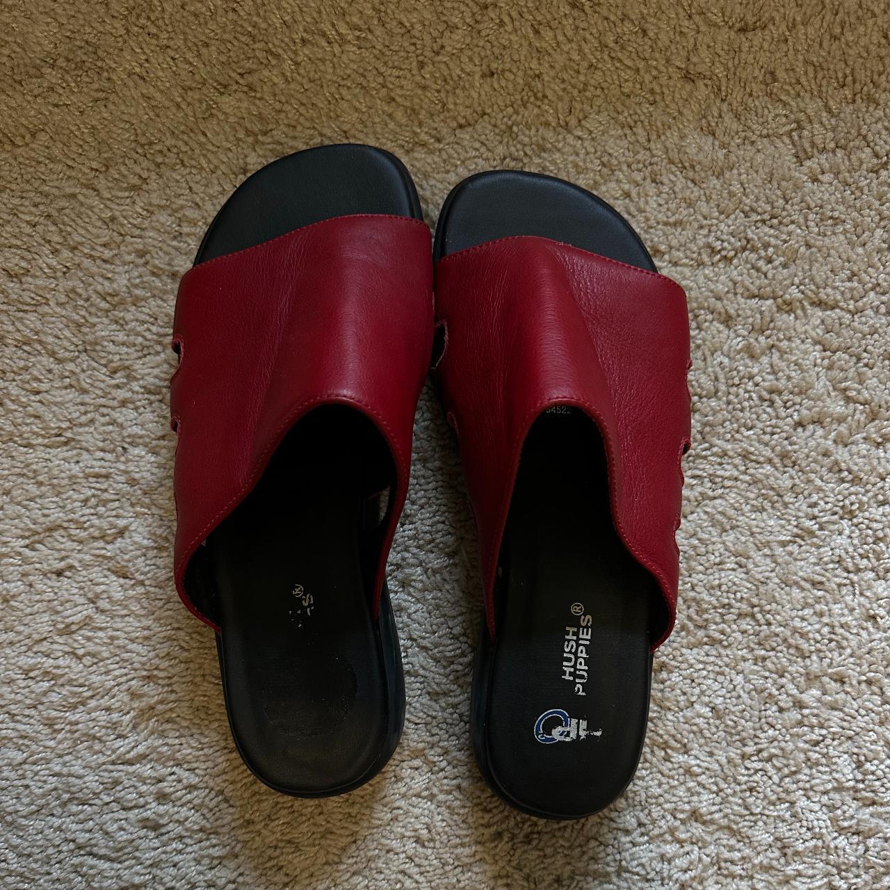 90s Hush Puppies red leather slides. Size 9 - can... - Depop
