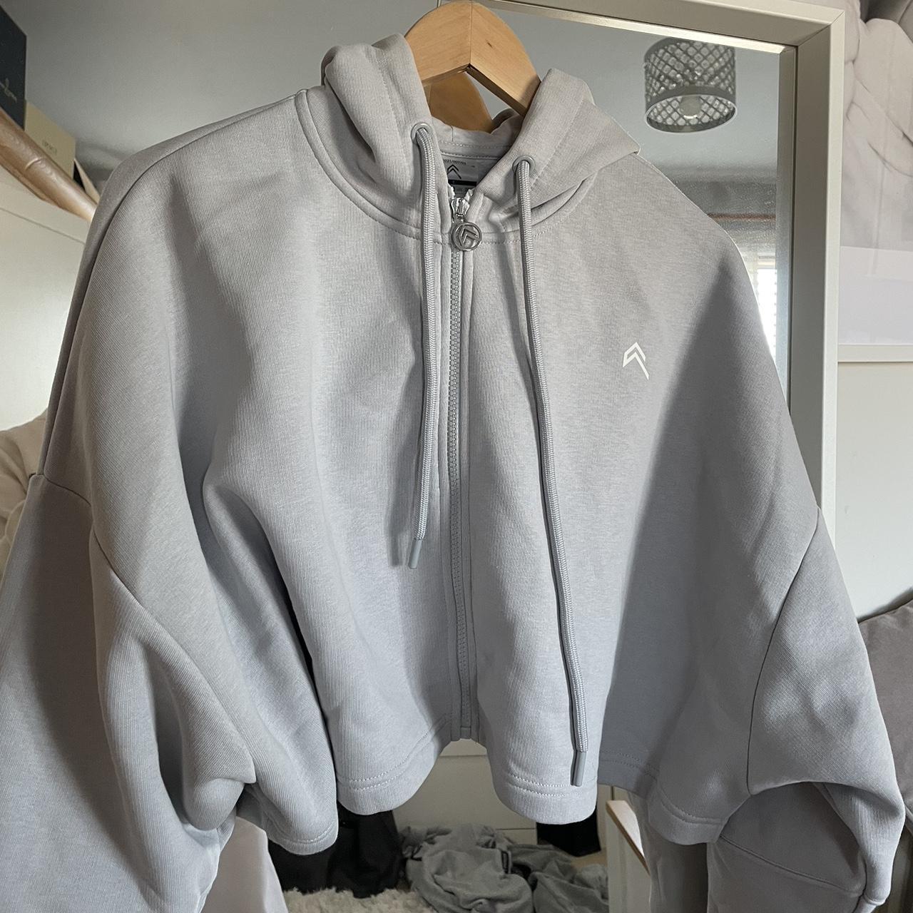 Oner active grey oversized cropped zip hoodie size... - Depop