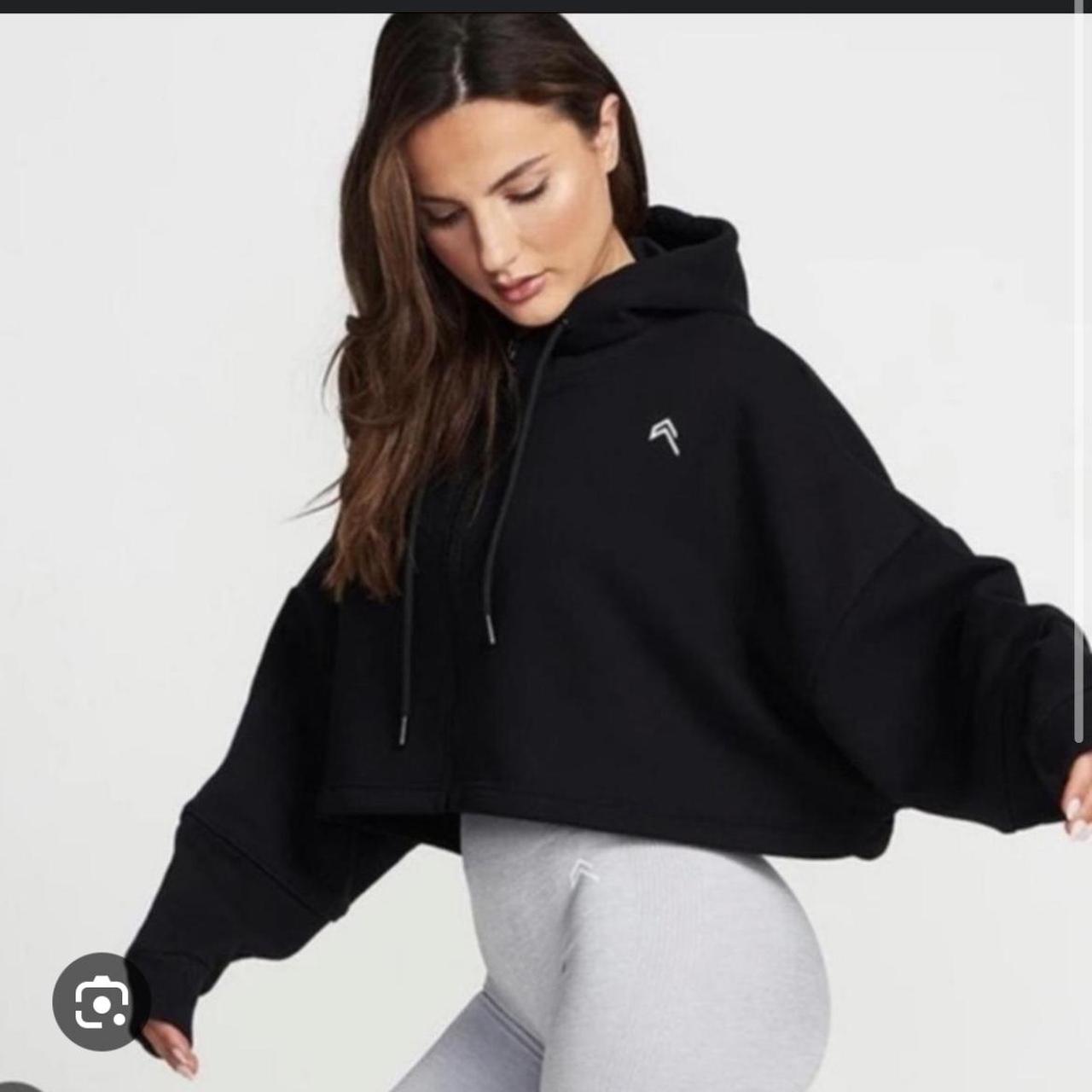 Oner active grey oversized cropped zip hoodie size... - Depop