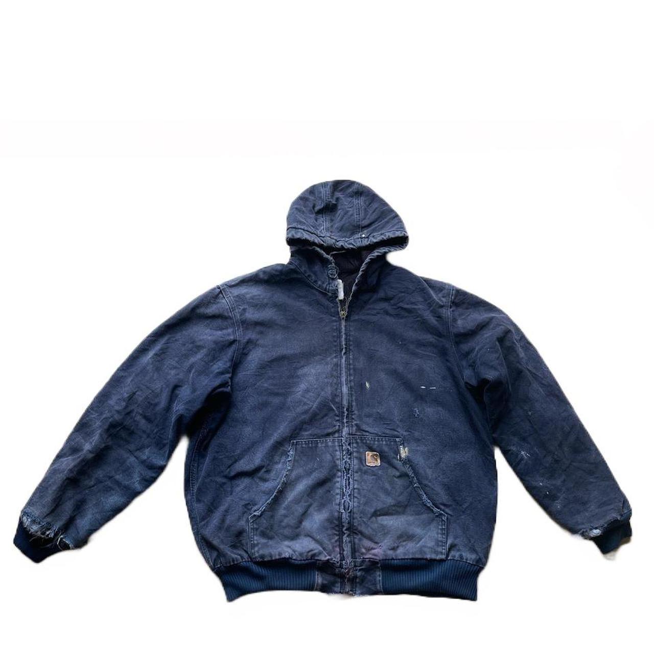 Vintage navy hooded Carhartt active jacket with... - Depop