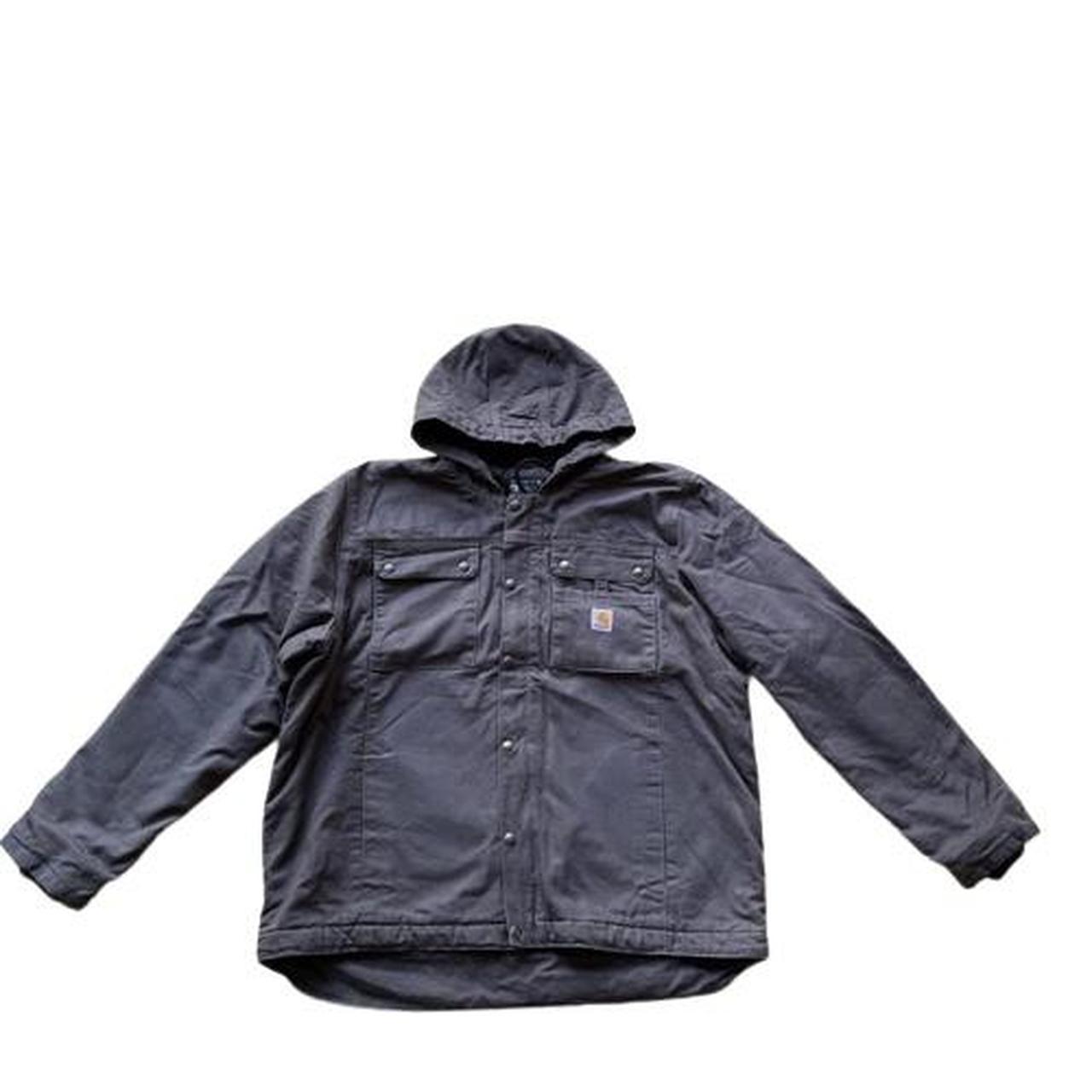 Grey hooded Carhartt active jacket with soft, fleece... - Depop