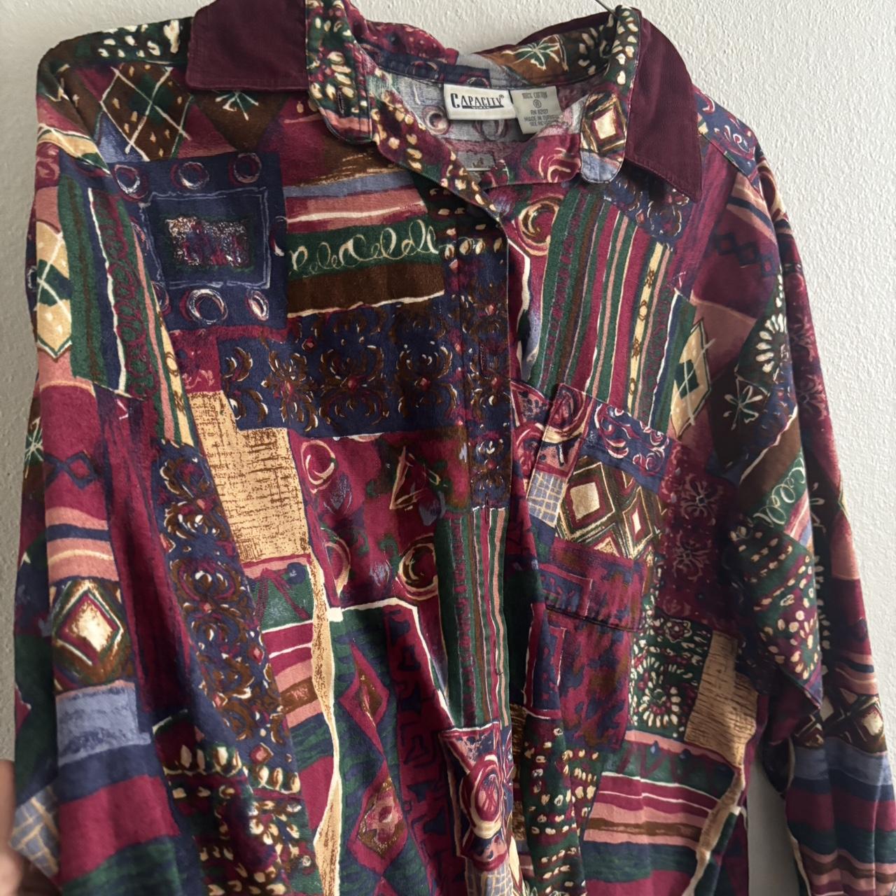 vintage multi-coloured button-up shirt with a unique... | Depop