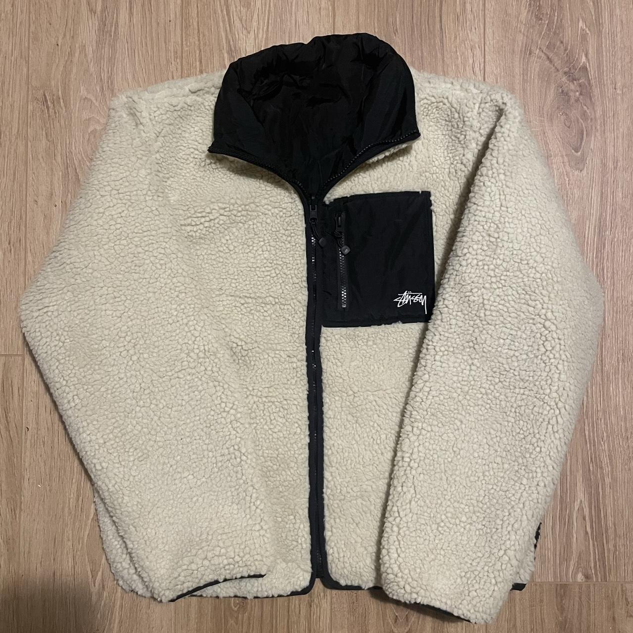 Stussy 8 Ball Sherpa Reversible Fleece Jacket Cream... - Depop