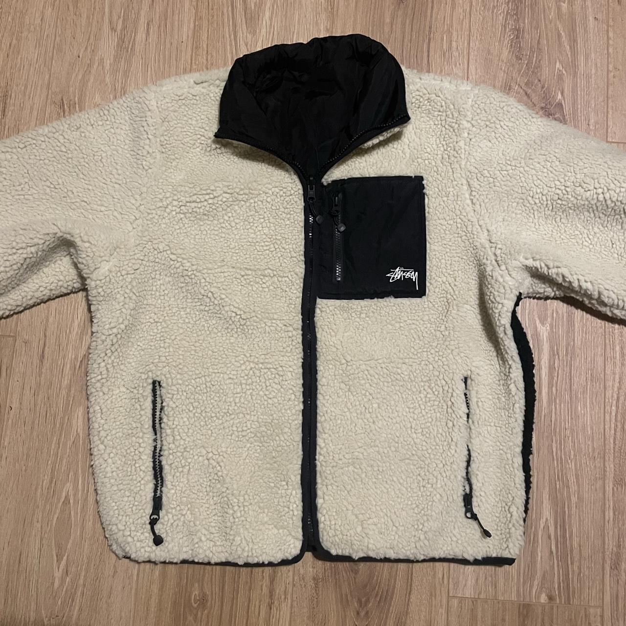Stussy 8 Ball Sherpa Reversible Fleece Jacket Cream... - Depop