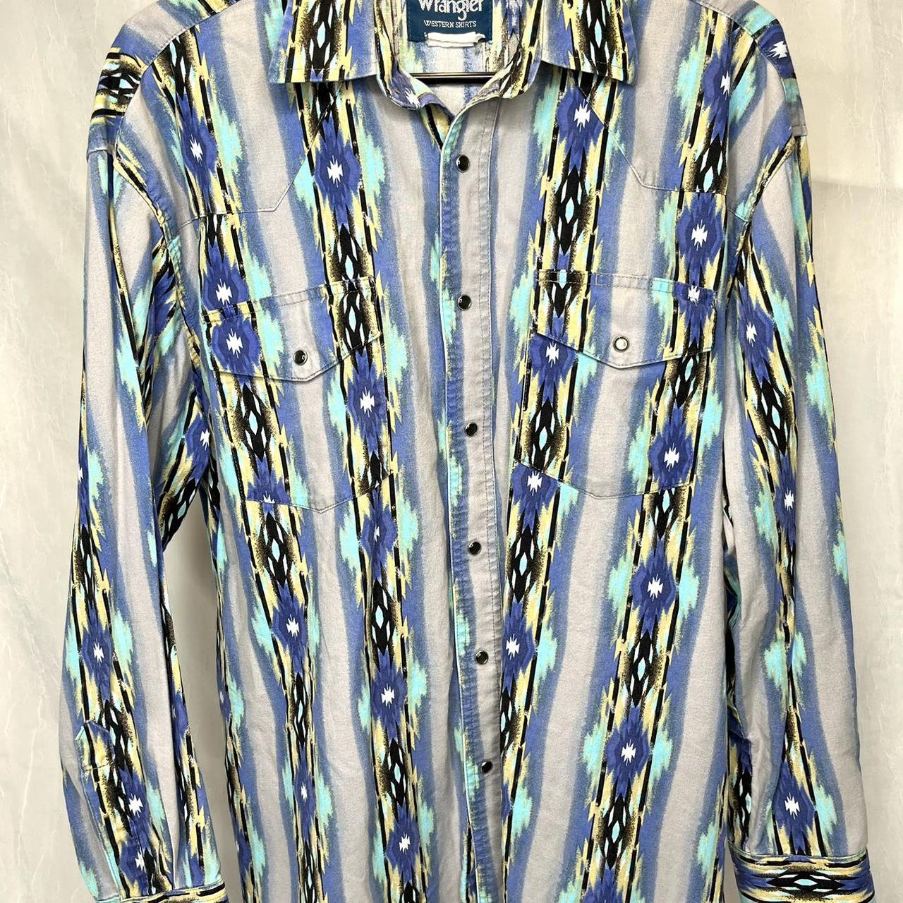 Vintage Wrangler Western Checotah Long Sleeve Pearl... - Depop