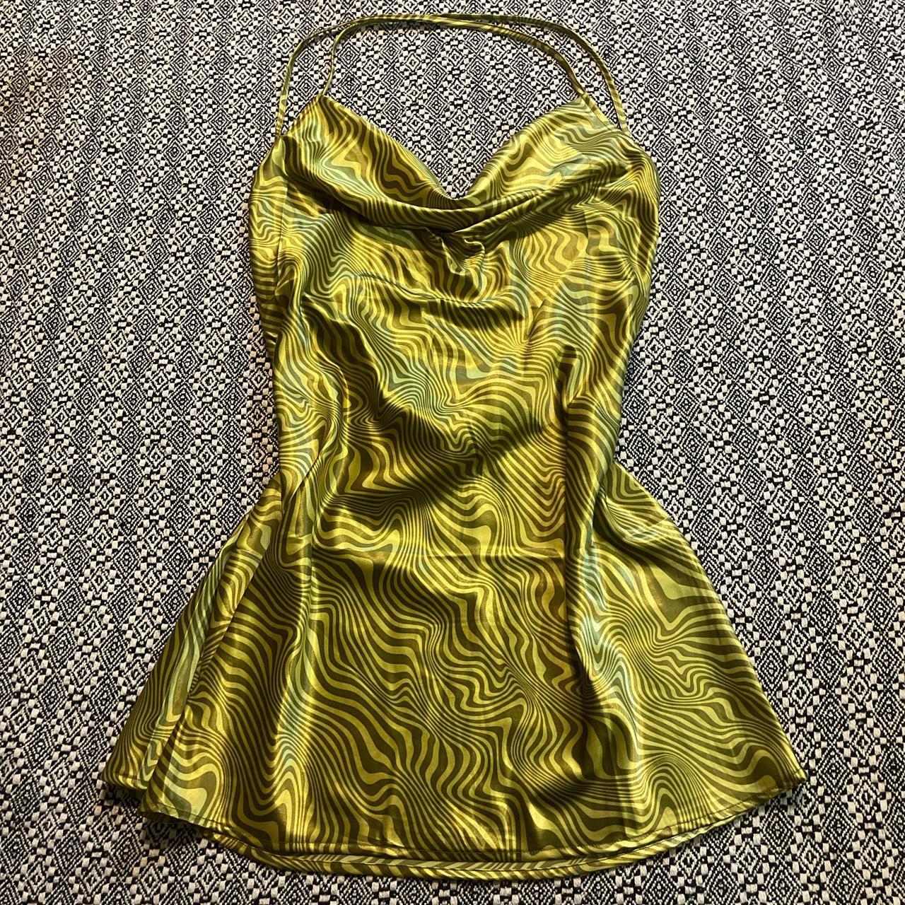 divided brand. funky pattern cowl neck dress. straps... - Depop