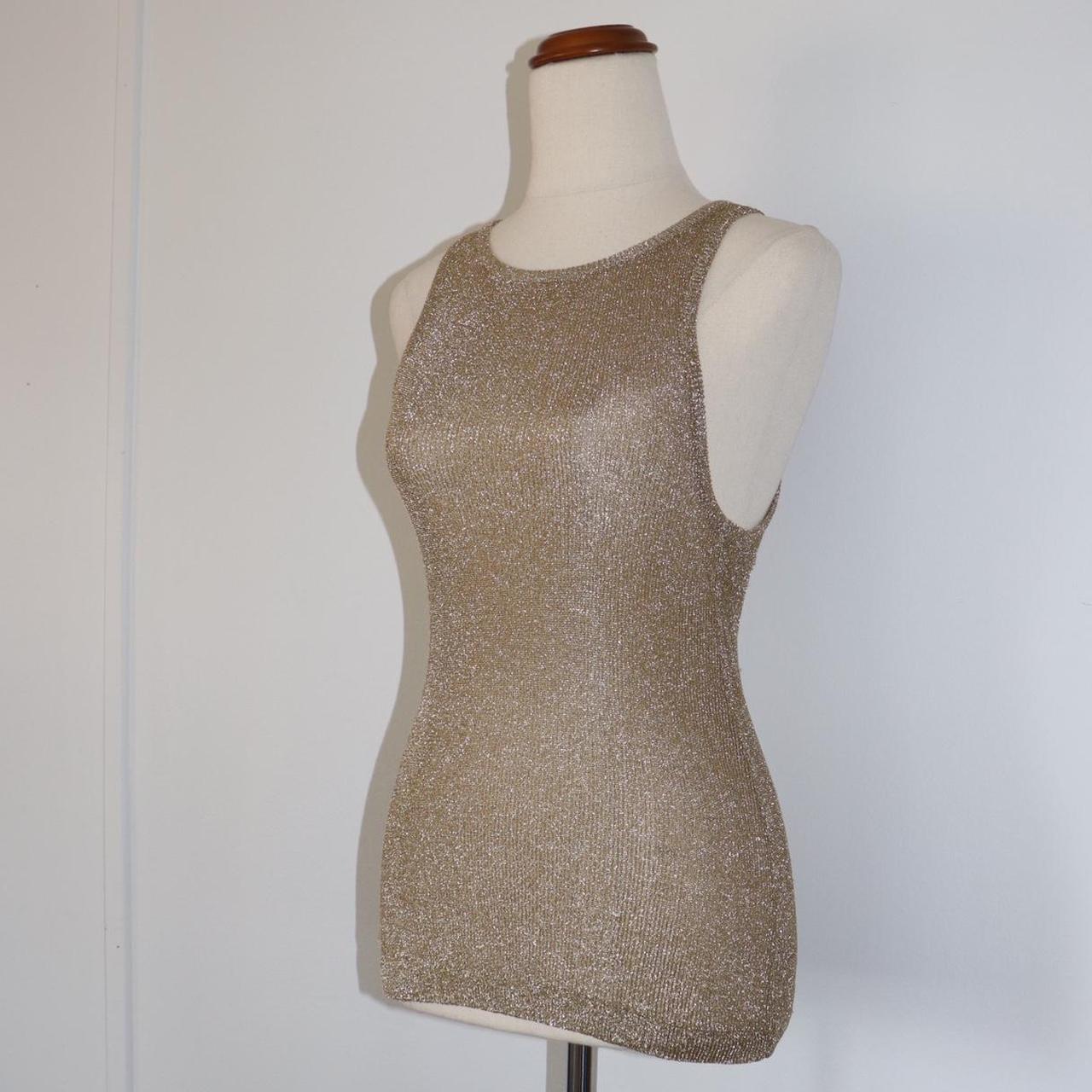 Gold metallic sparkle knit mesh tank top never worn... - Depop