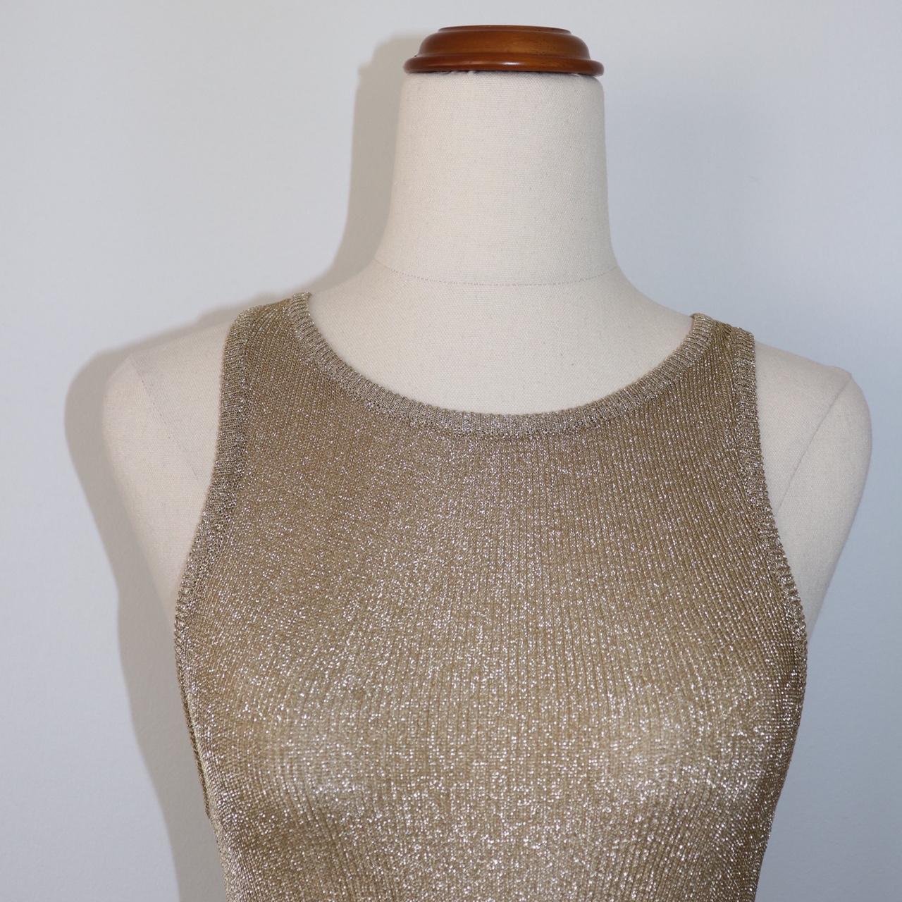 Gold metallic sparkle knit mesh tank top never worn... - Depop