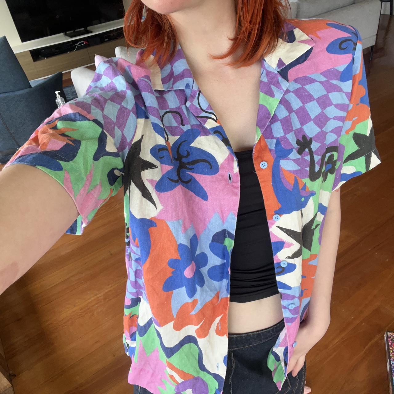 Super fun and colorful multicoloured button up... - Depop