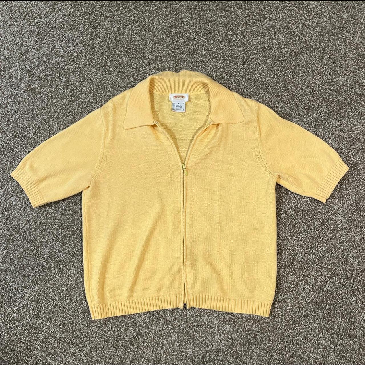 Yellow collared zip up quester sleeve sweater - Depop