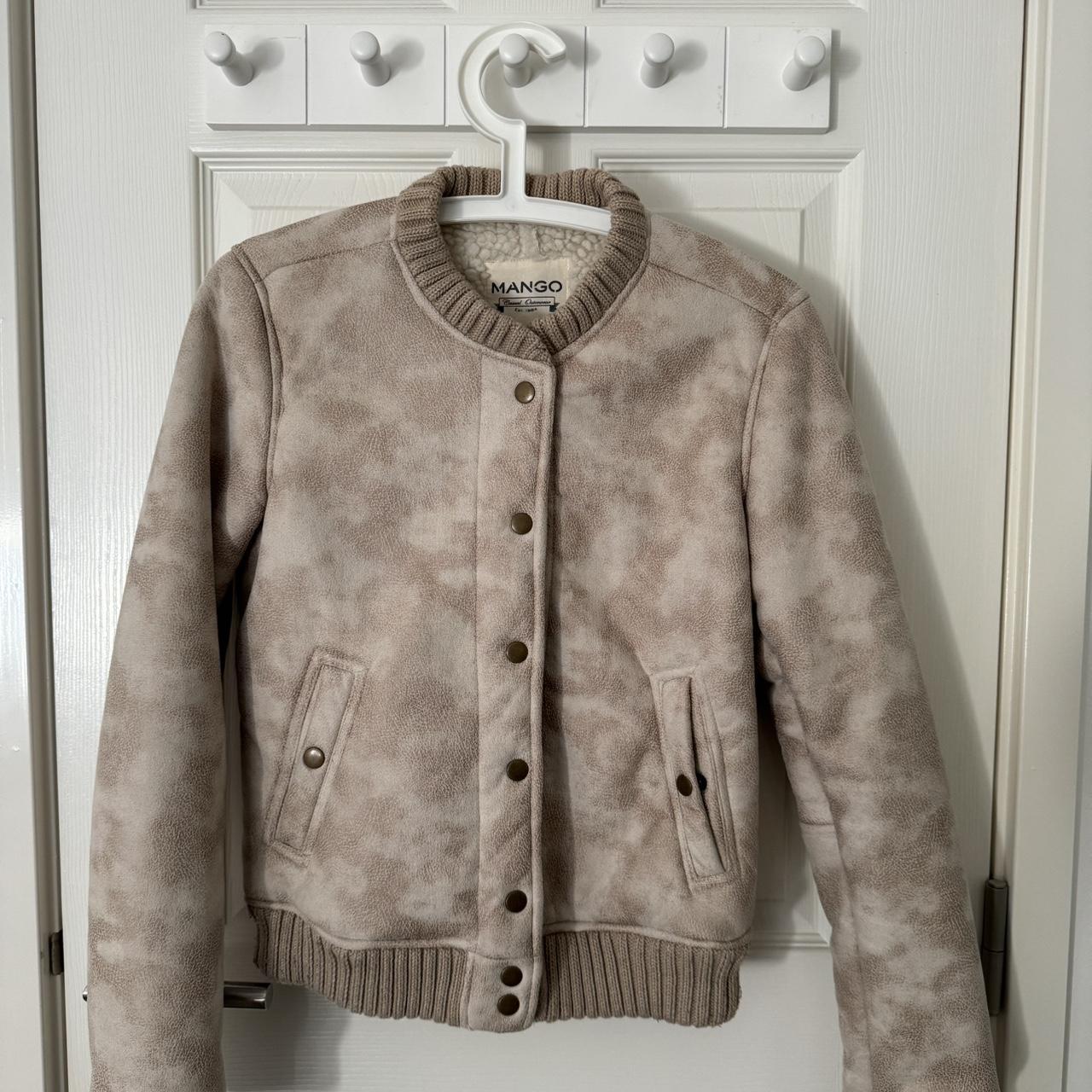 beige mango bomber jacket barely worn suede/faux... - Depop