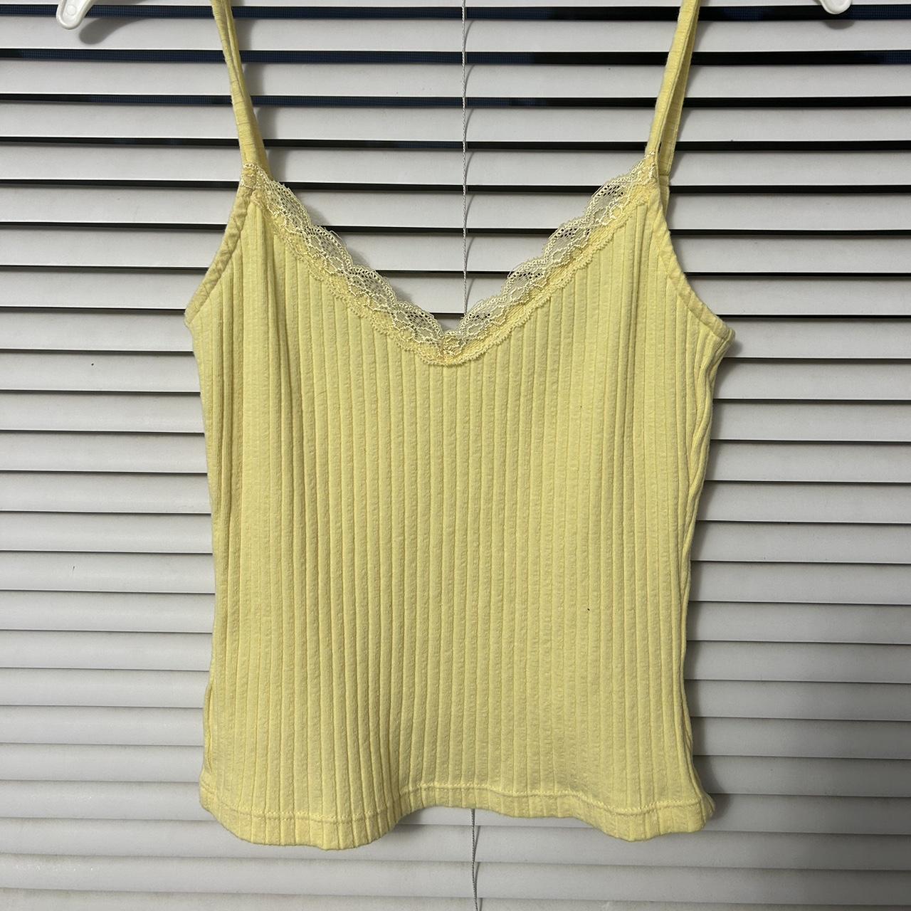 pretty ribbed yellow lace edge tank! so comfy and... - Depop