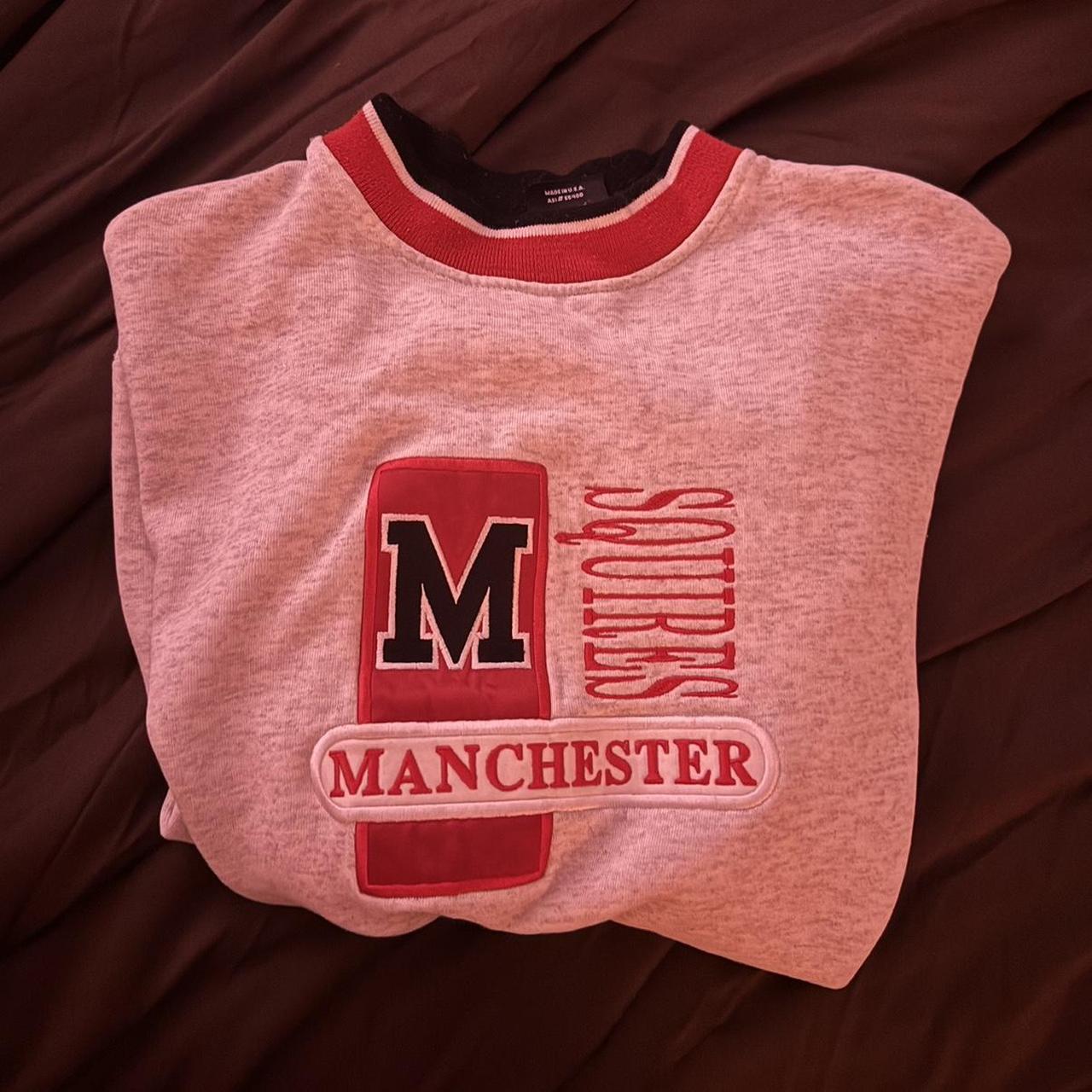 vintage gray and red manchester squires crewneck... - Depop