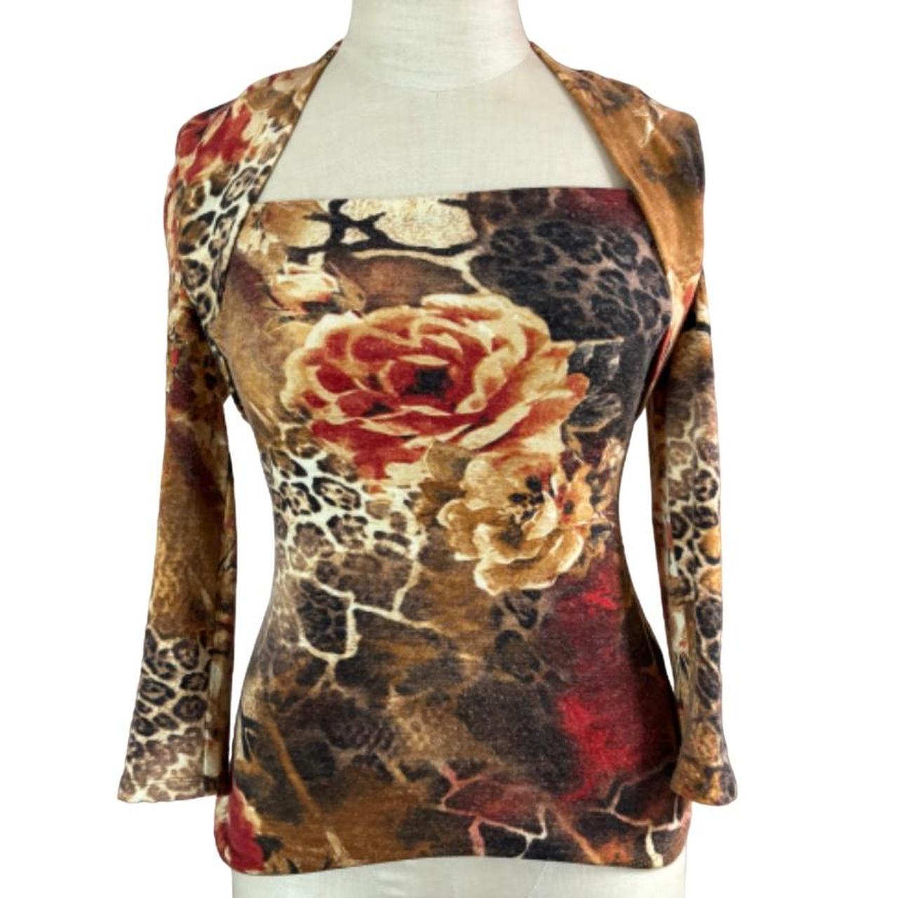 leopard print roses top size m i looove this top - Depop