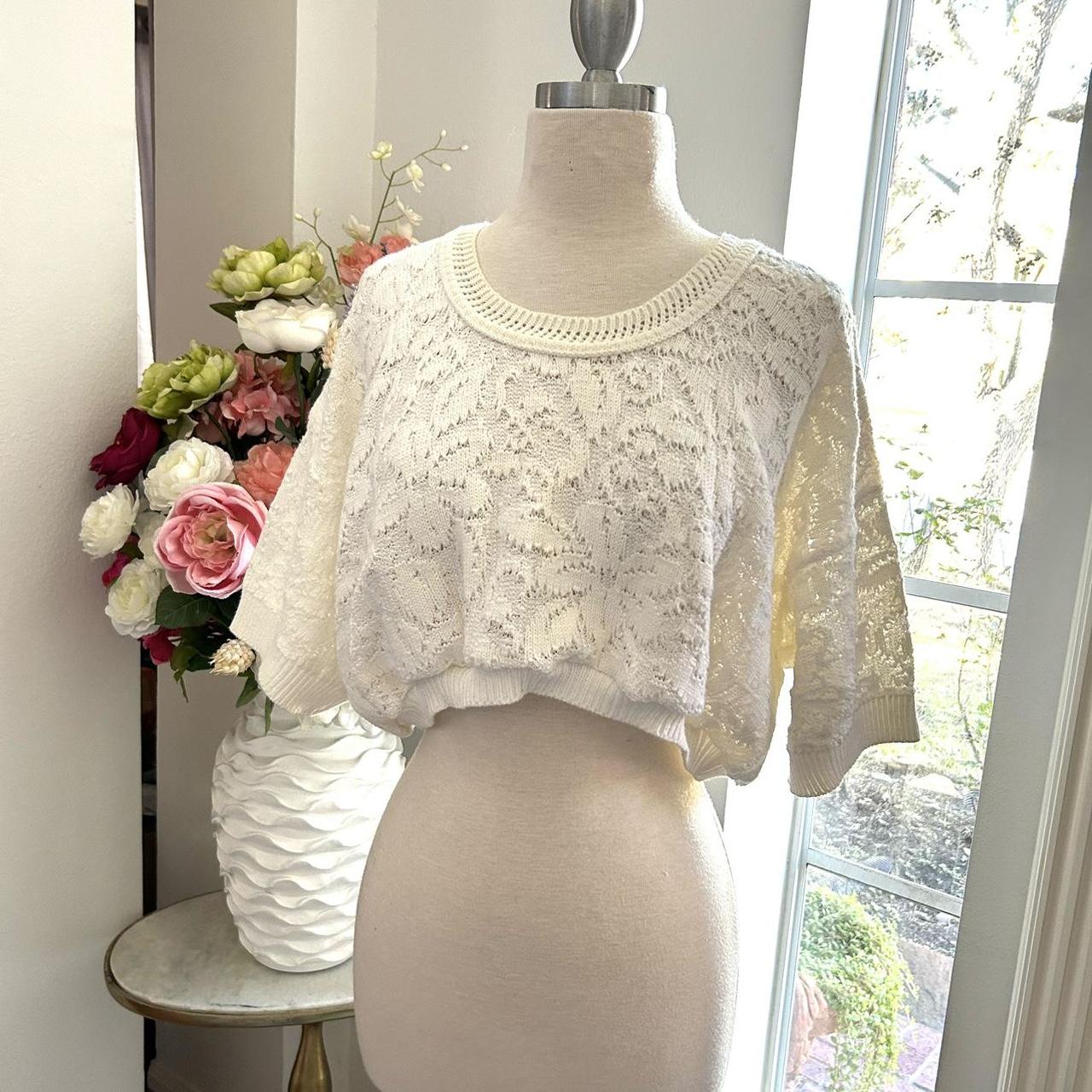 Beautiful white lace knit reworked crop top Size... - Depop