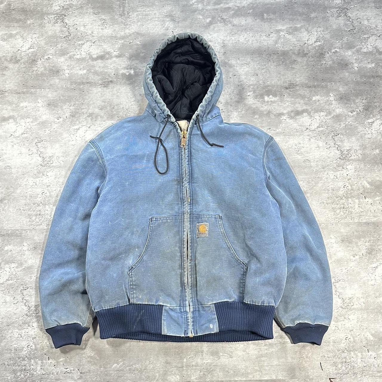 90’s Rare Faded Baby Blue Carhartt Jacket Size M/L... - Depop