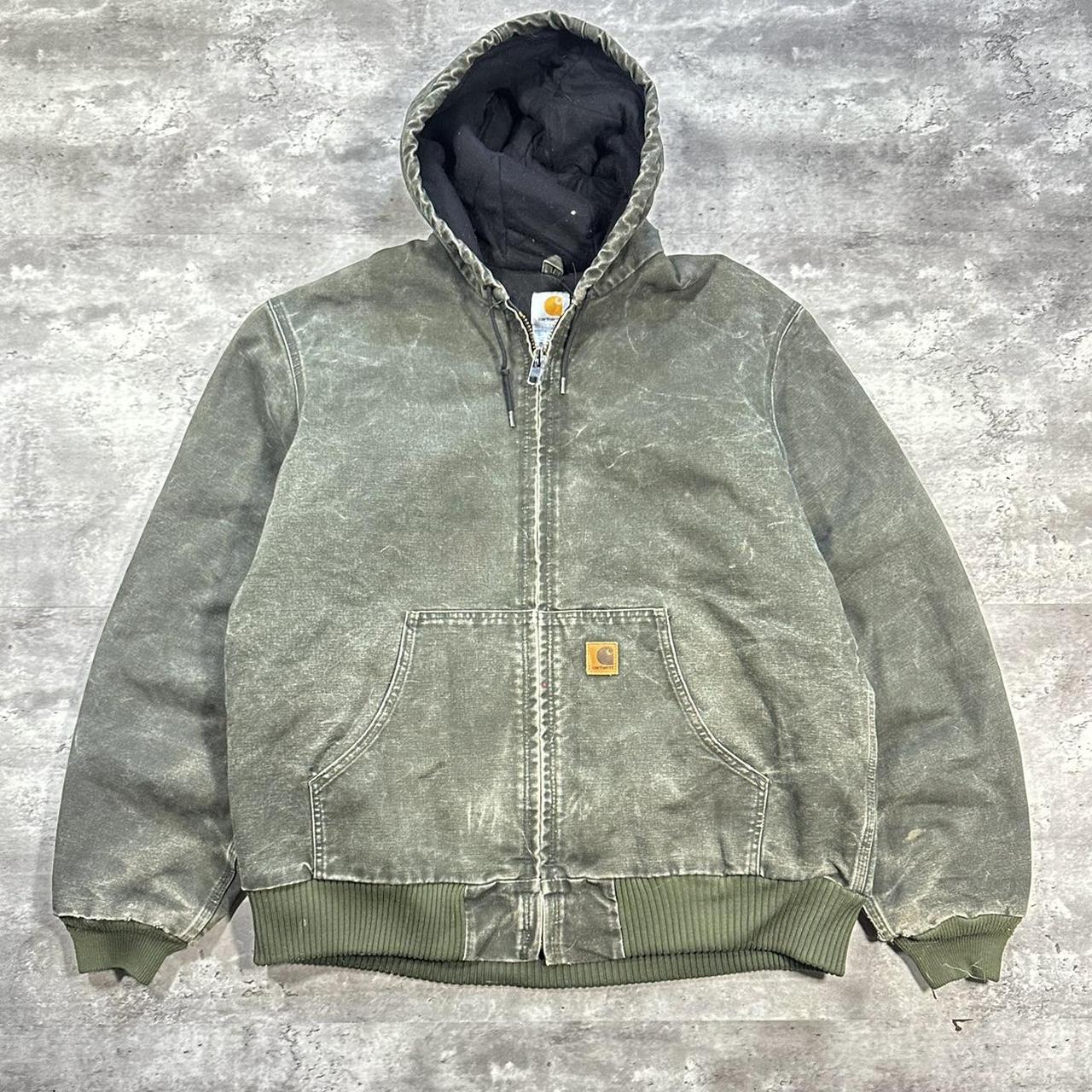 00’s Faded Moss Green Carhartt Jacket Size L/XL... - Depop