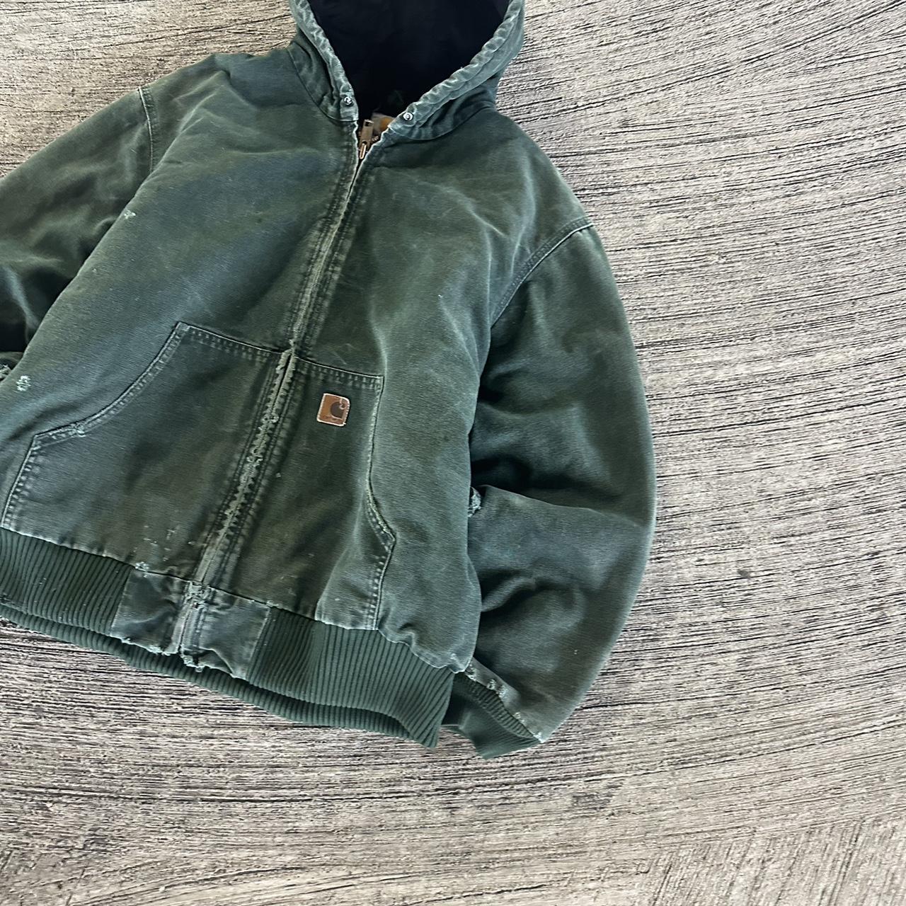 00s Faded thrashed Dark Green Carhartt Jacket Size... - Depop