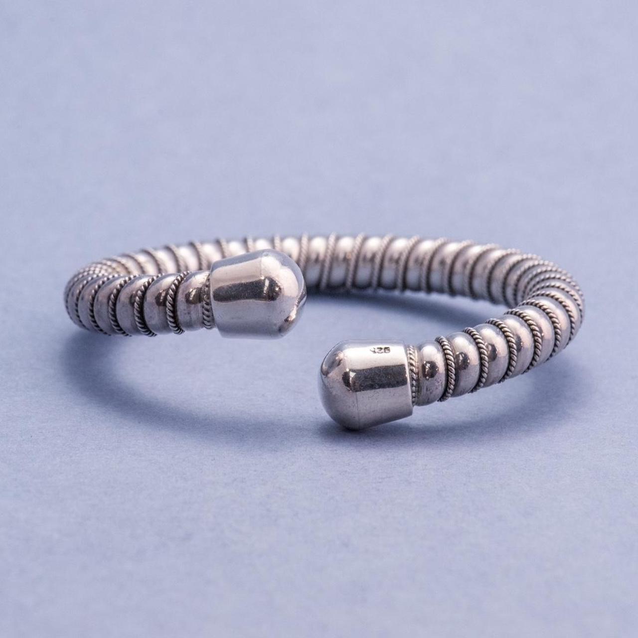 Solid sterling silver reticulated tube bangle with... - Depop