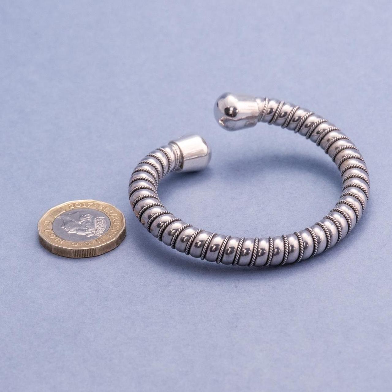 Solid sterling silver reticulated tube bangle with... - Depop