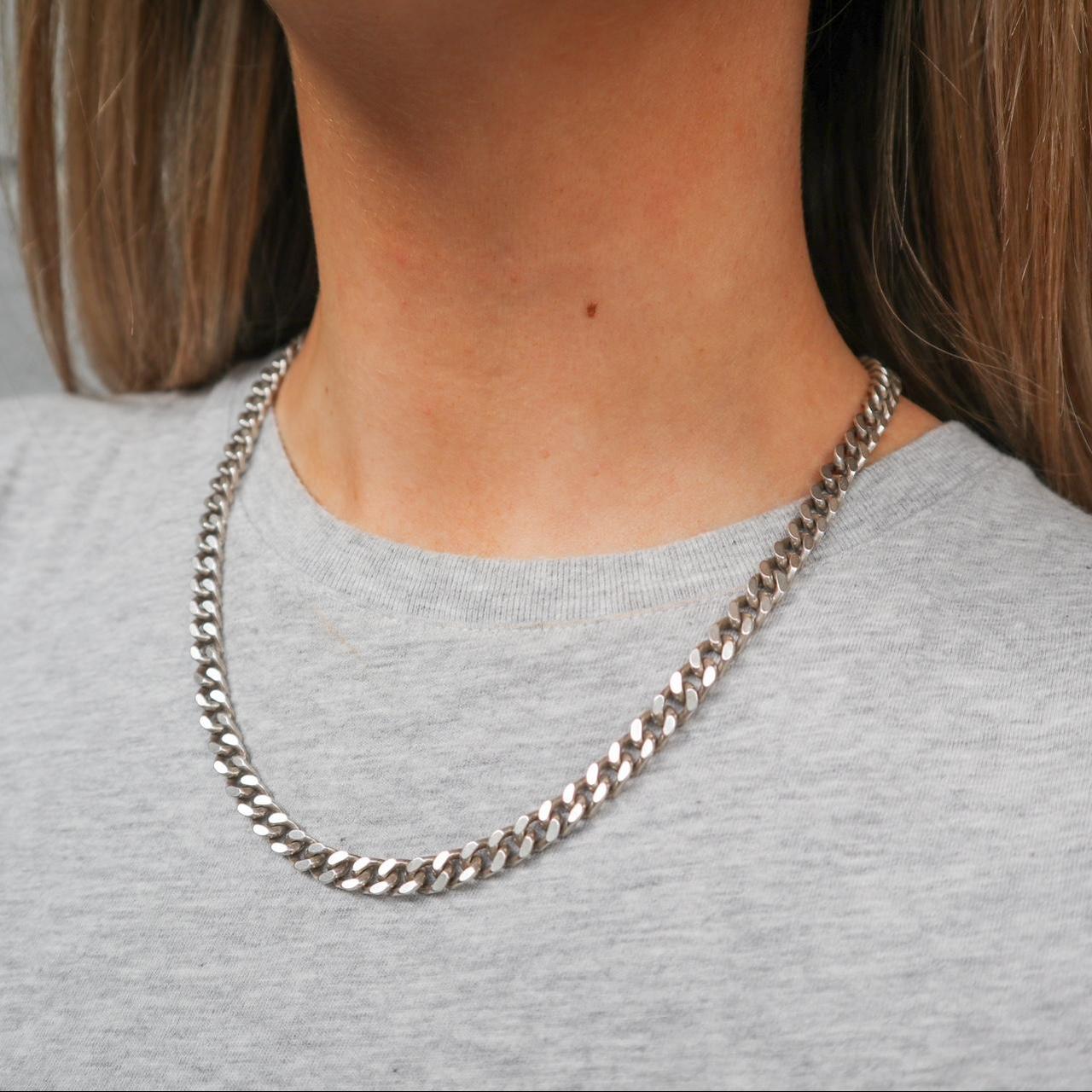 Solid sterling silver curb chain necklace Vintage ... - Depop