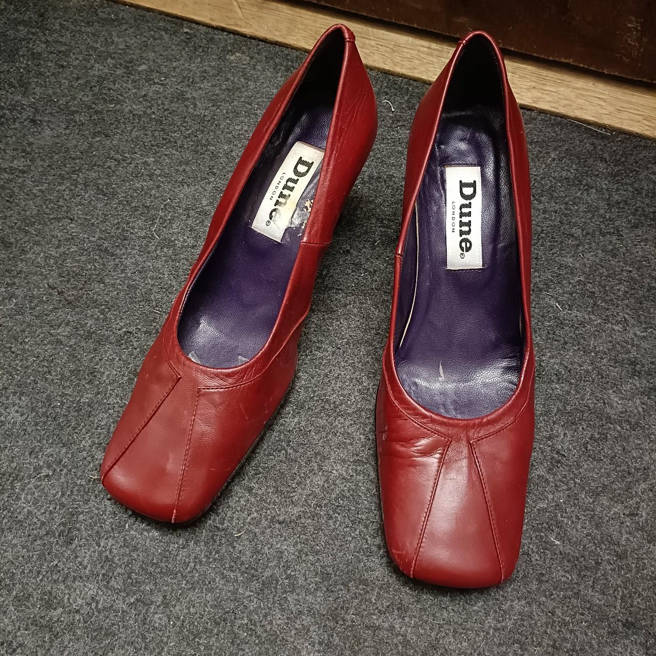 DUNE 90's red leather angle heeled square toe shoes... - Depop