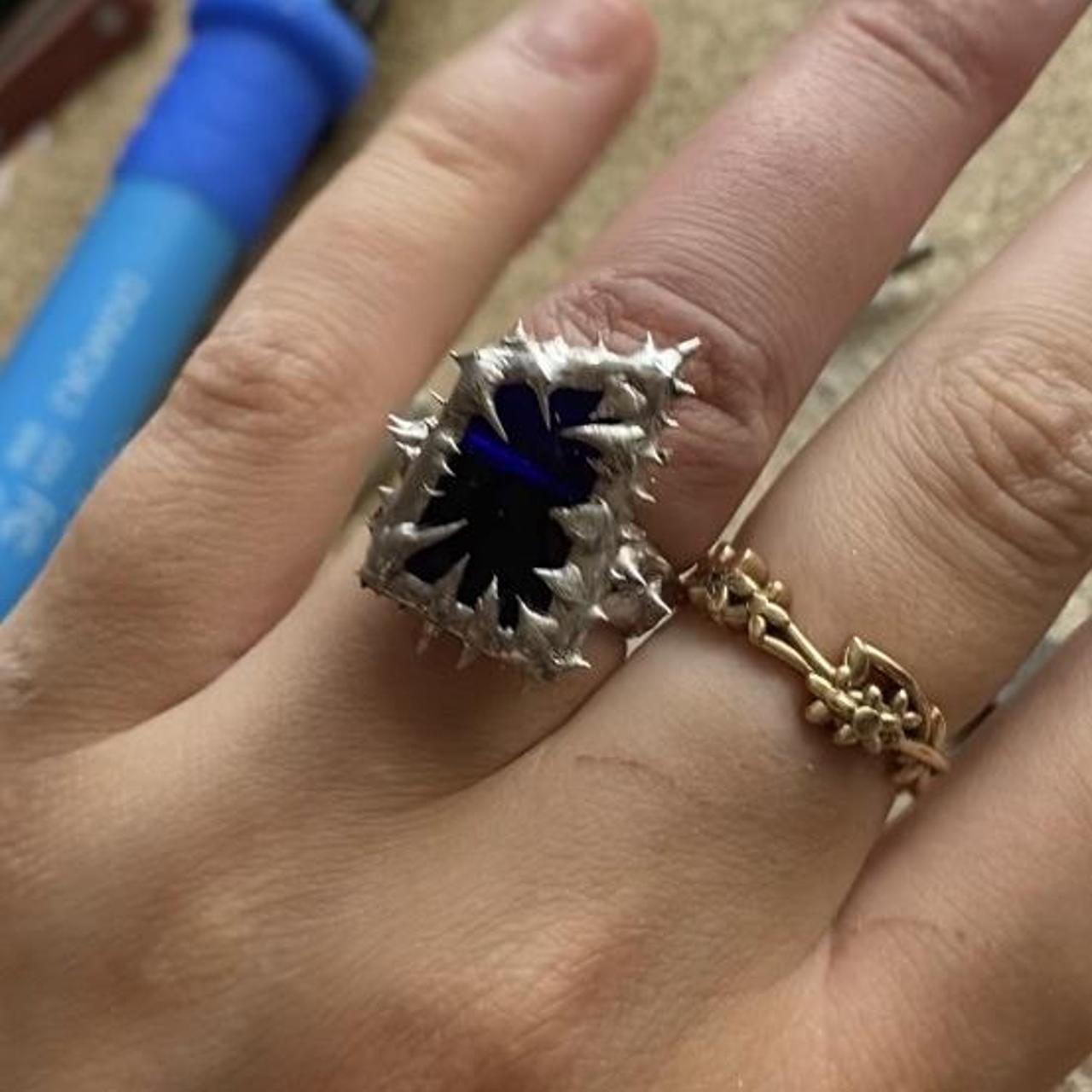 Custom handmade spikey spiky claw ring with stained... - Depop