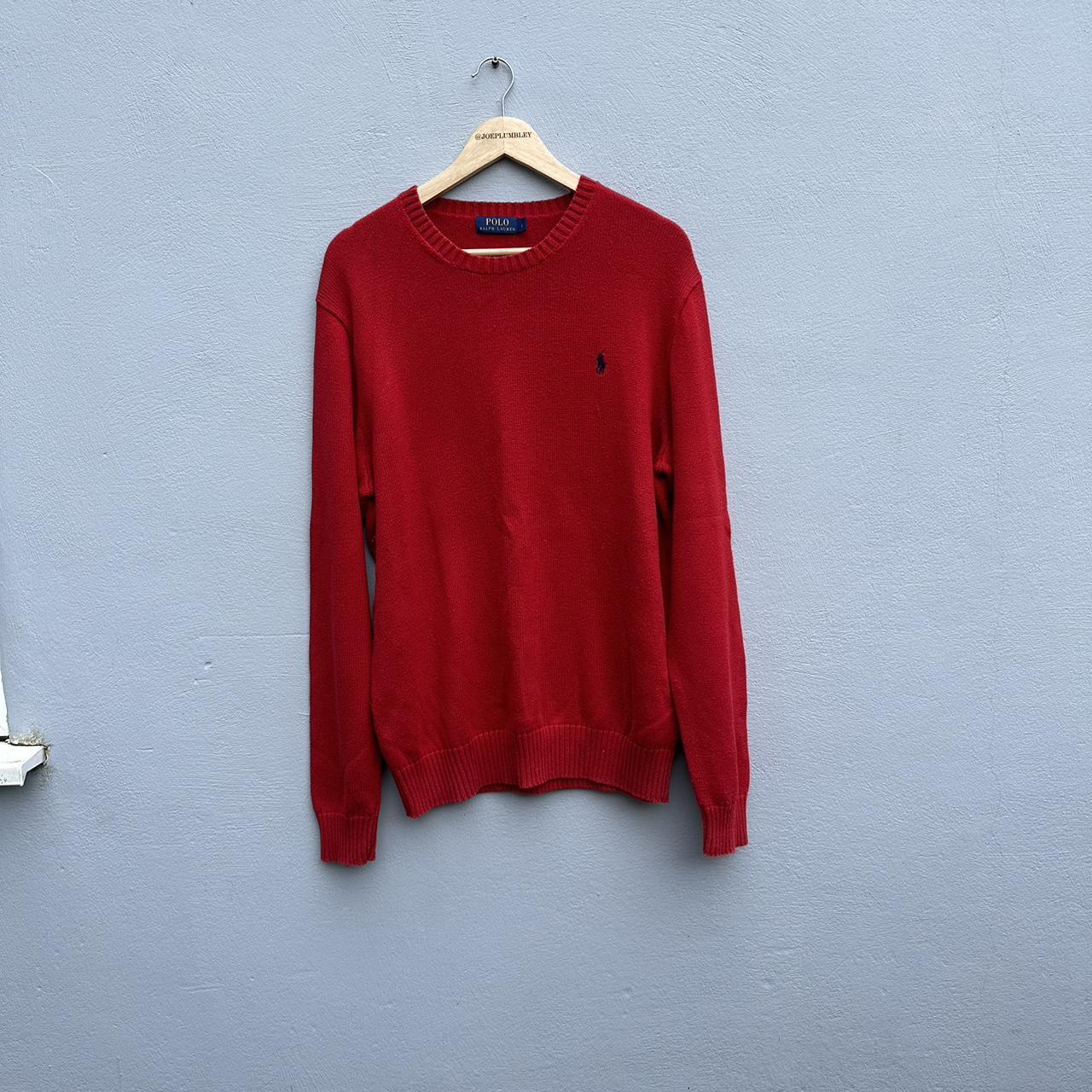 VINTAGE RETRO RALPH LAUREN JUMPER IN RED WITH NAVY... - Depop
