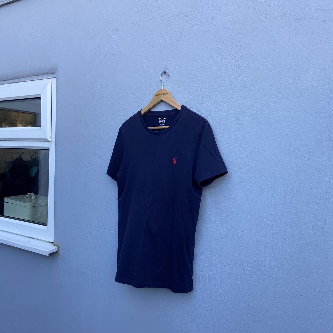 VINTAGE RETRO RALPH LAUREN TEE IN NAVY WITH RED... - Depop