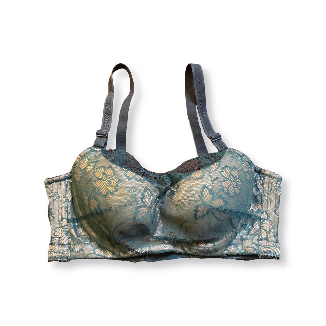 beautiful vintage turquoise lace bra size 75A,... - Depop