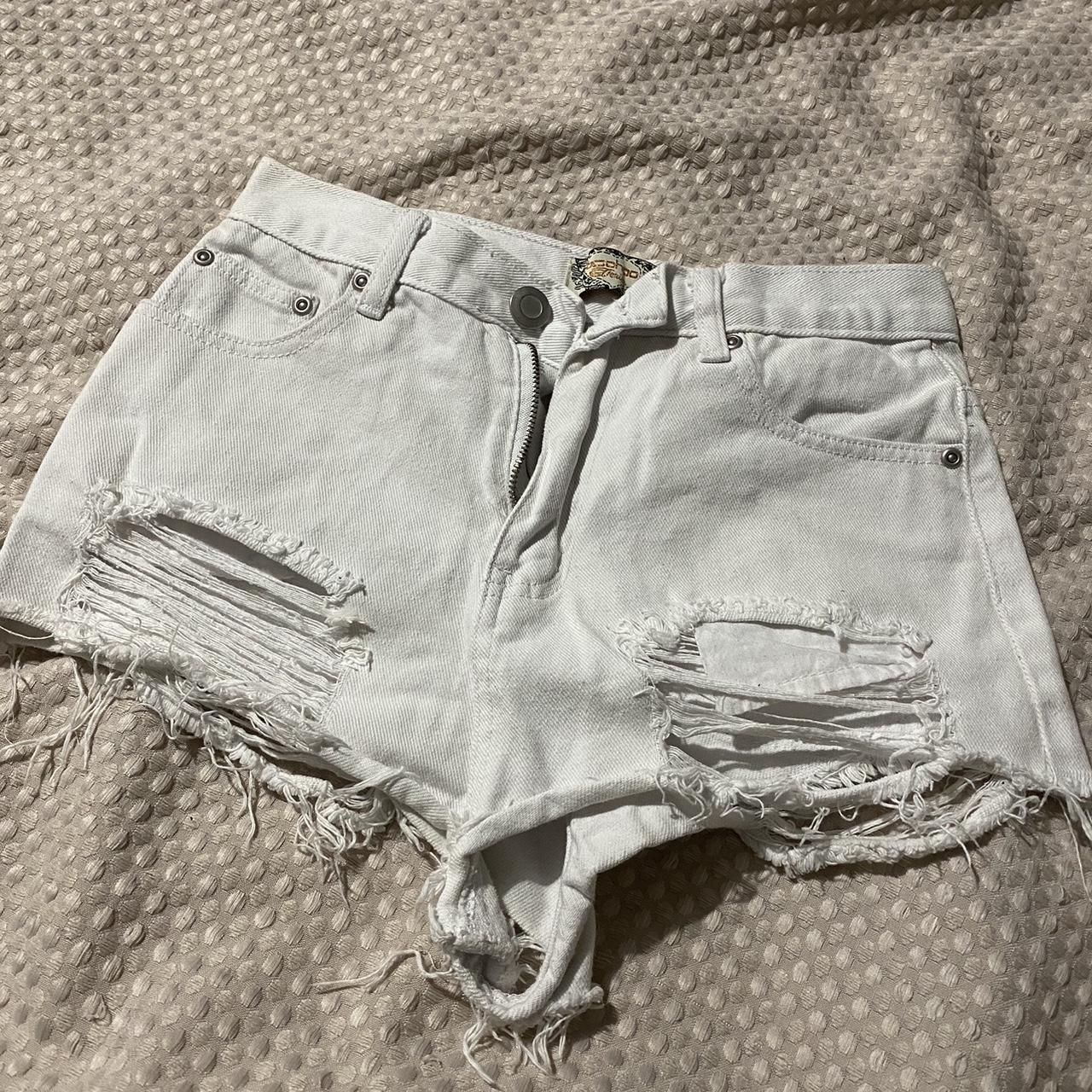 White denim ripped shorts - Depop