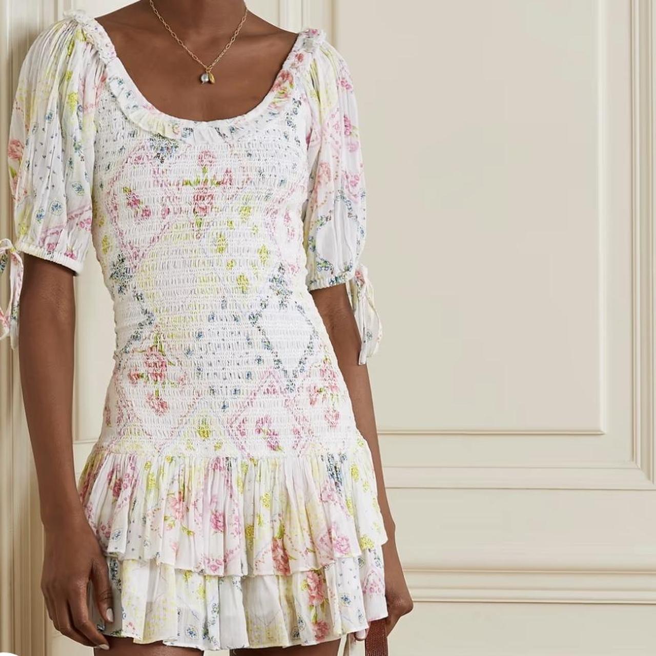 LoveShackFancy Women's Pink and White Dress | Depop