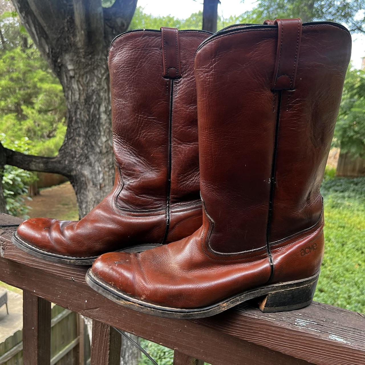 Acme Brown leather cowboy boots with the perfect... - Depop