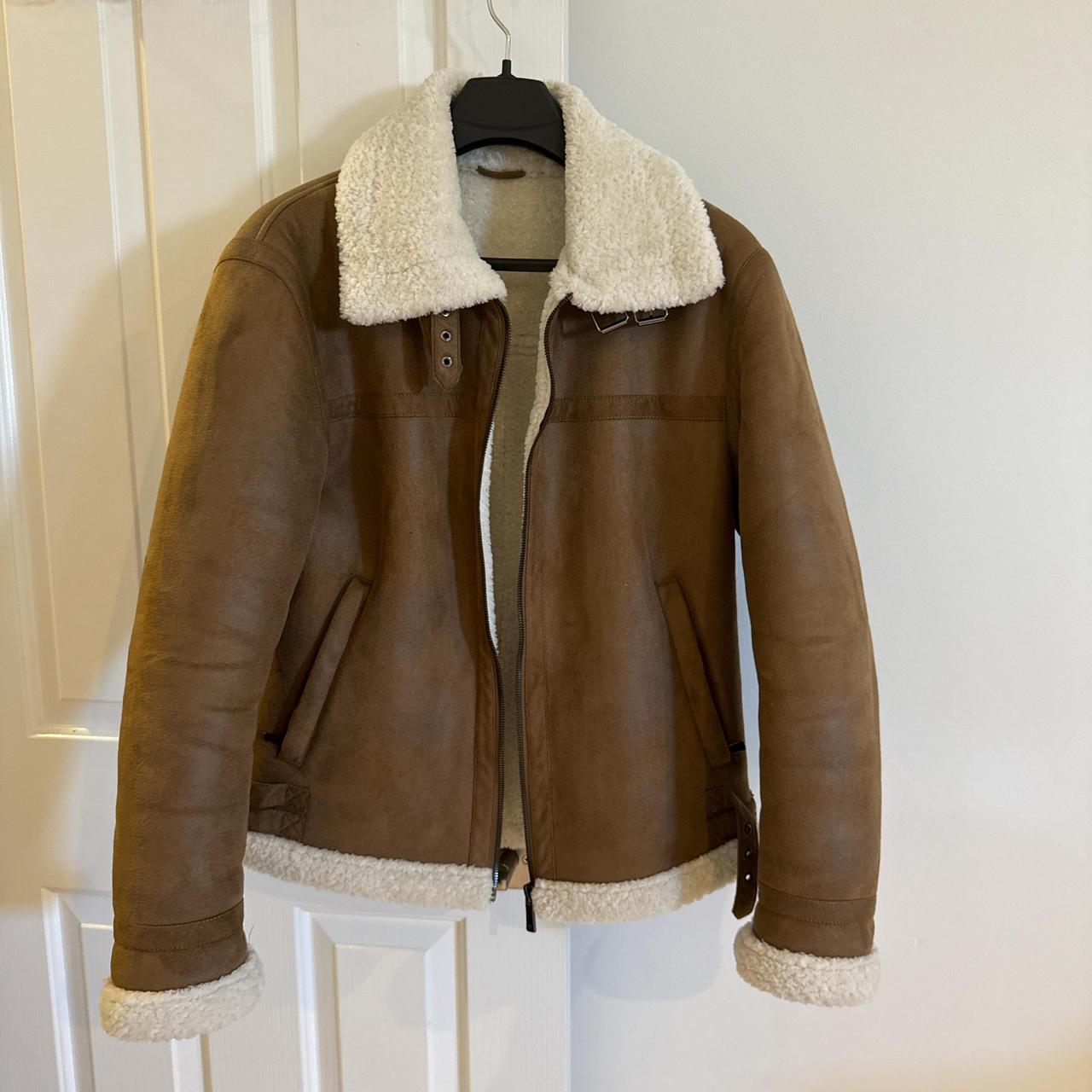 ZARA mens Brown and cream aviator jacket Size USA... | Depop