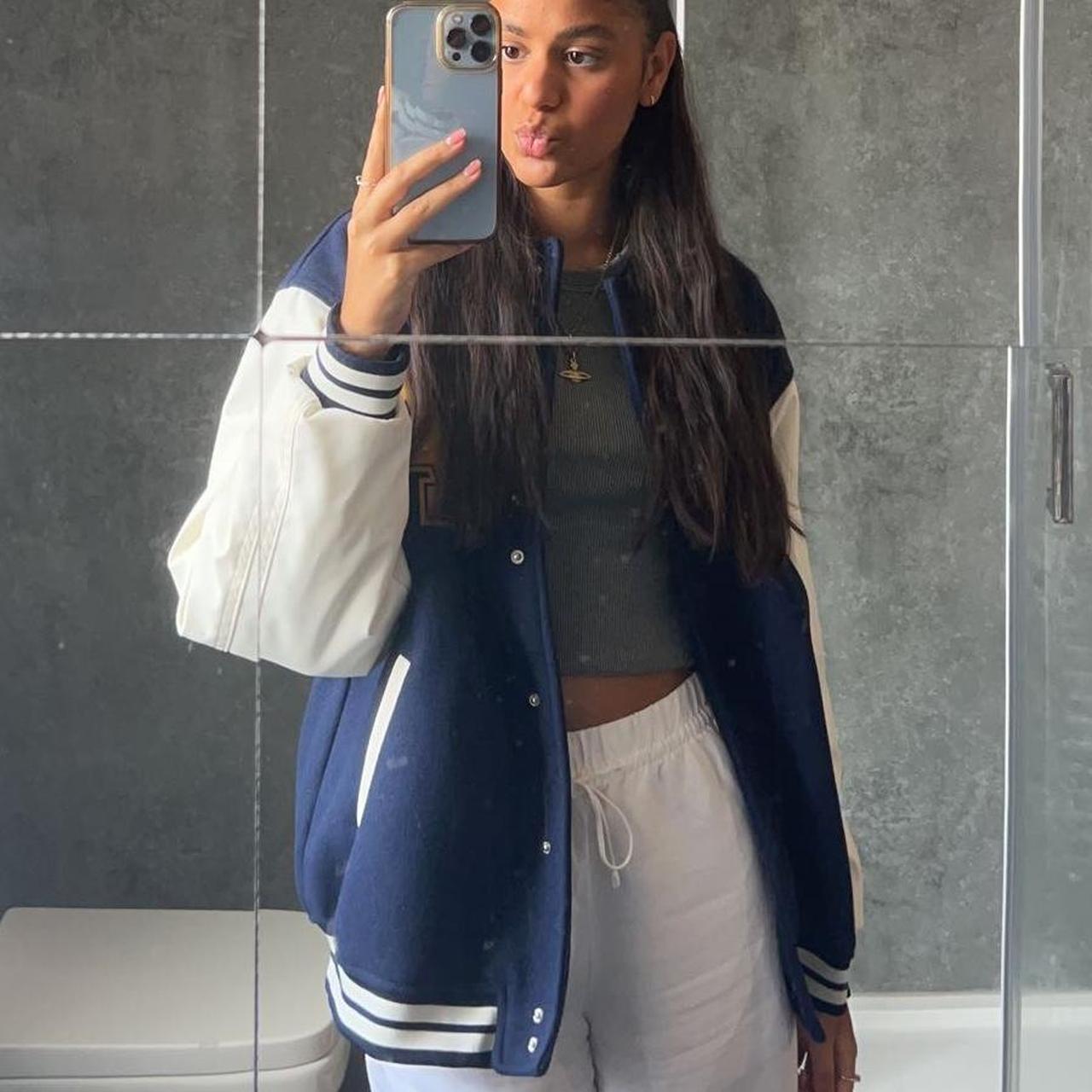 H&M navy baseball jacket XS #h&m #baseballjacket... - Depop