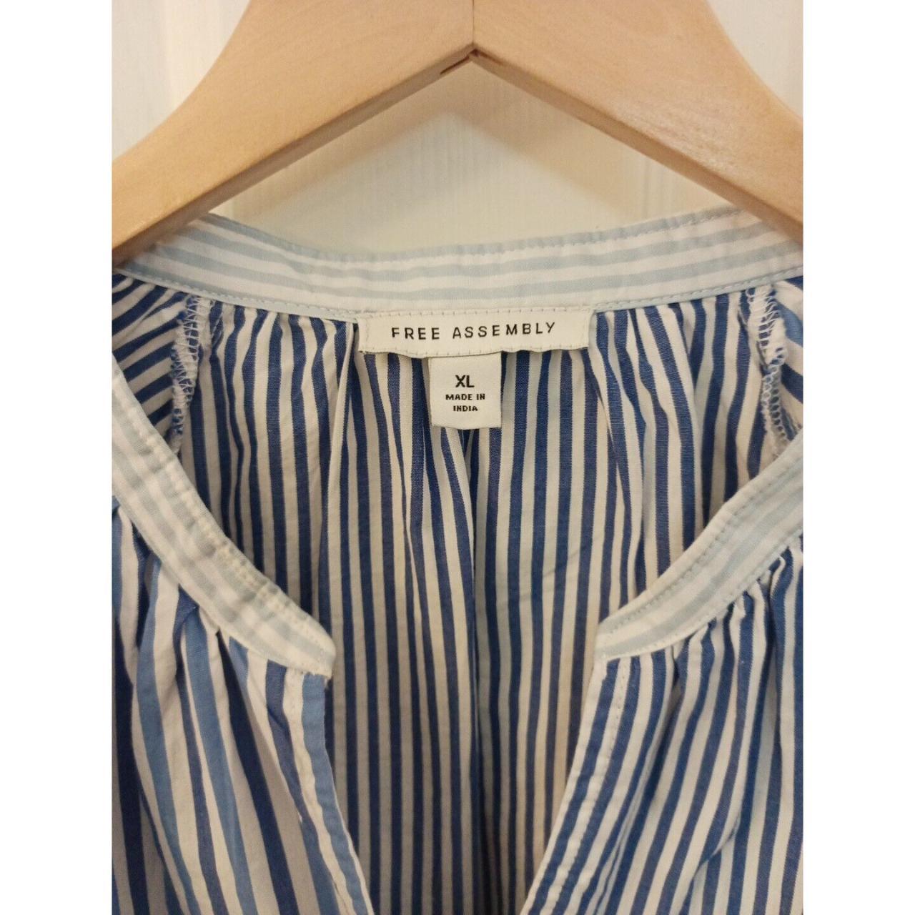 Women's Free Assembly Striped Blue/White V Neck... - Depop