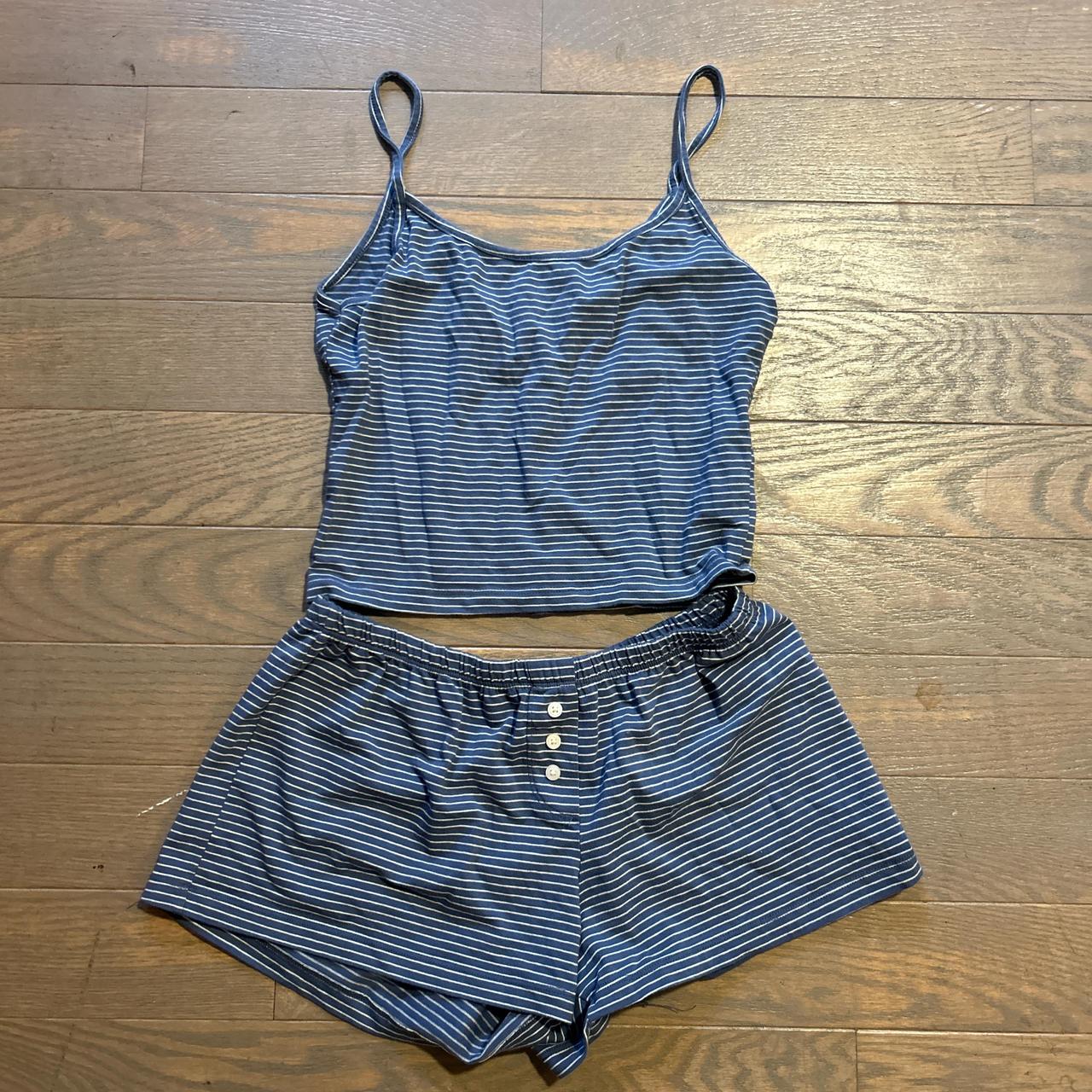 Brandy Melville striped pj set💙🤍 Perfect condition!... | Depop