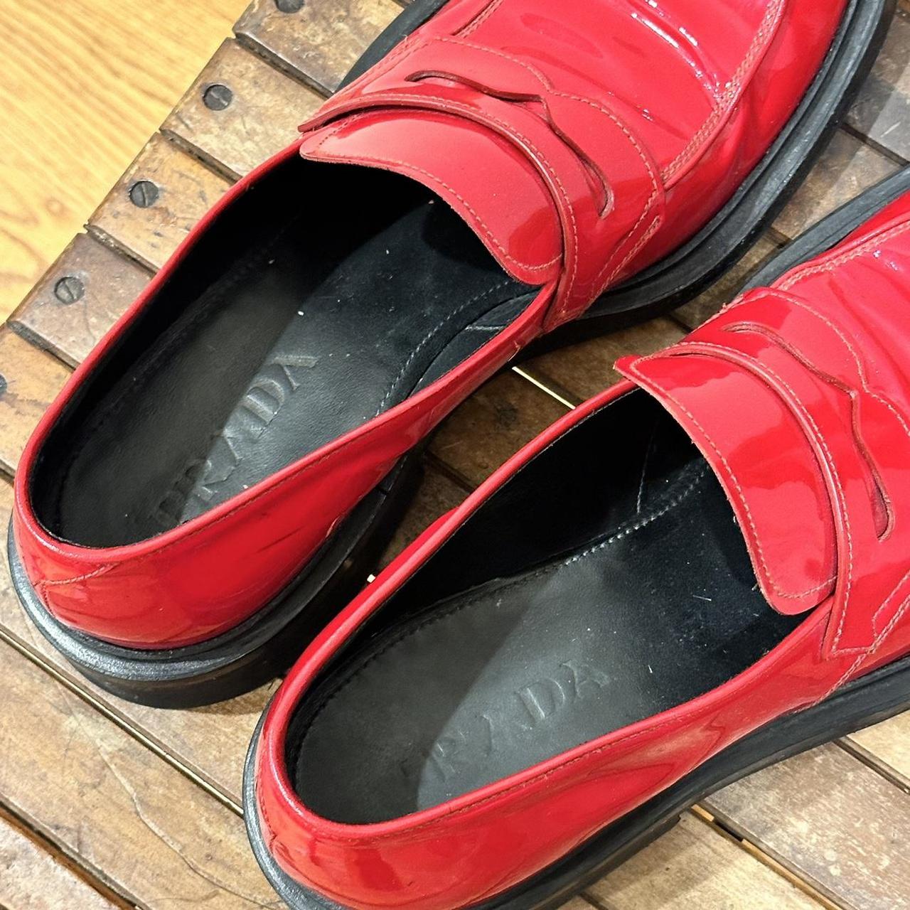prada red patent loafers round toe, tonal... - Depop