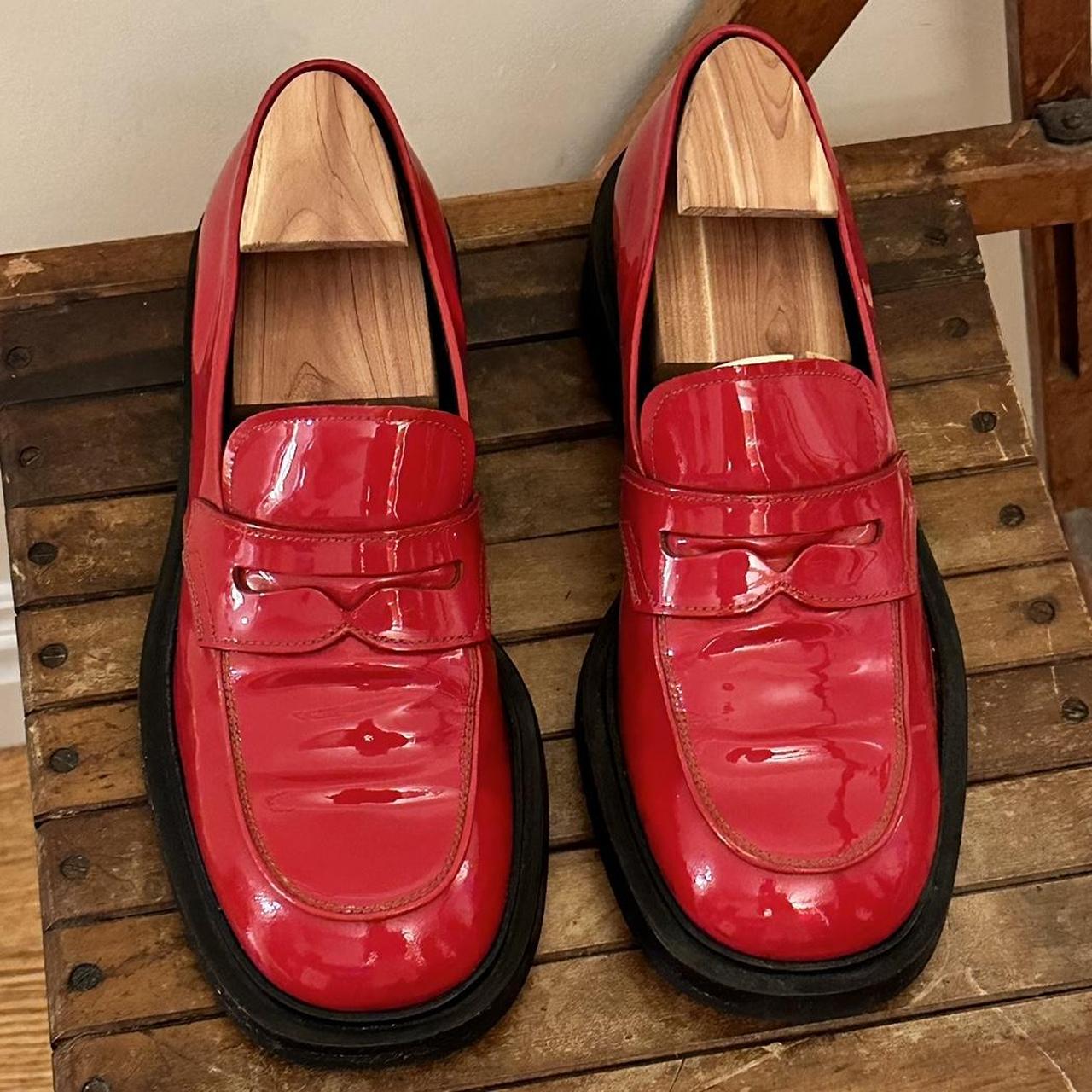 prada red patent loafers round toe, tonal... - Depop