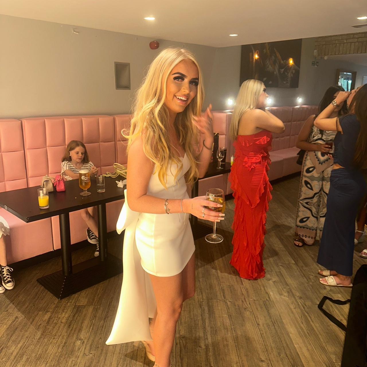 White bow detail dress Worn once for my birthday for... - Depop