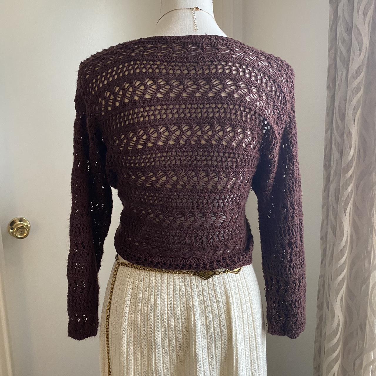 Brown crochet front-tie cardigan🐻🧁 Size L/XL, but is... - Depop