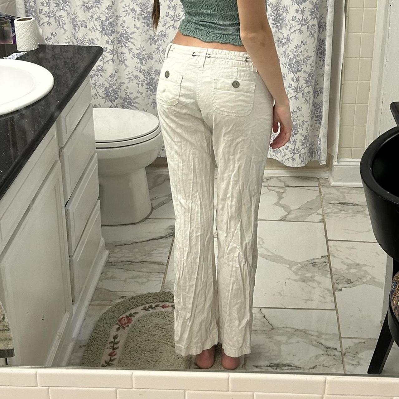 Super flattering, low rise, white beach, style pants... - Depop