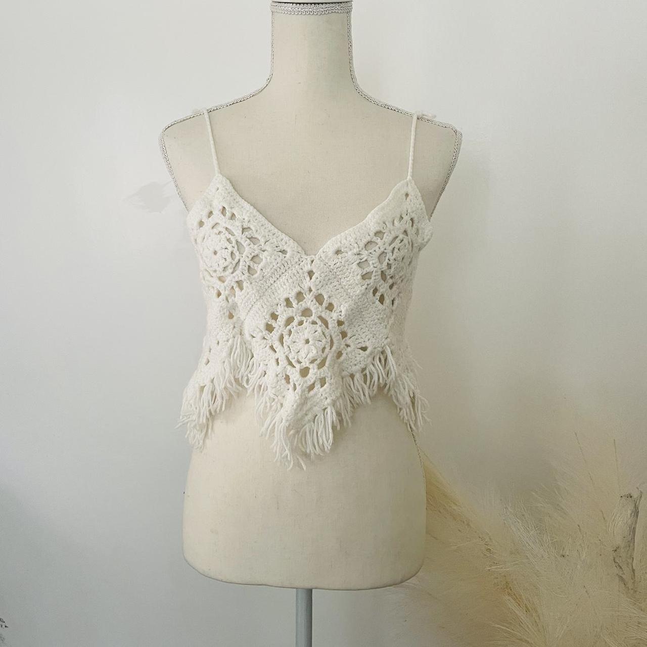 🤍🤍white hand stitched crochet top🤍🤍 Fits small - Depop