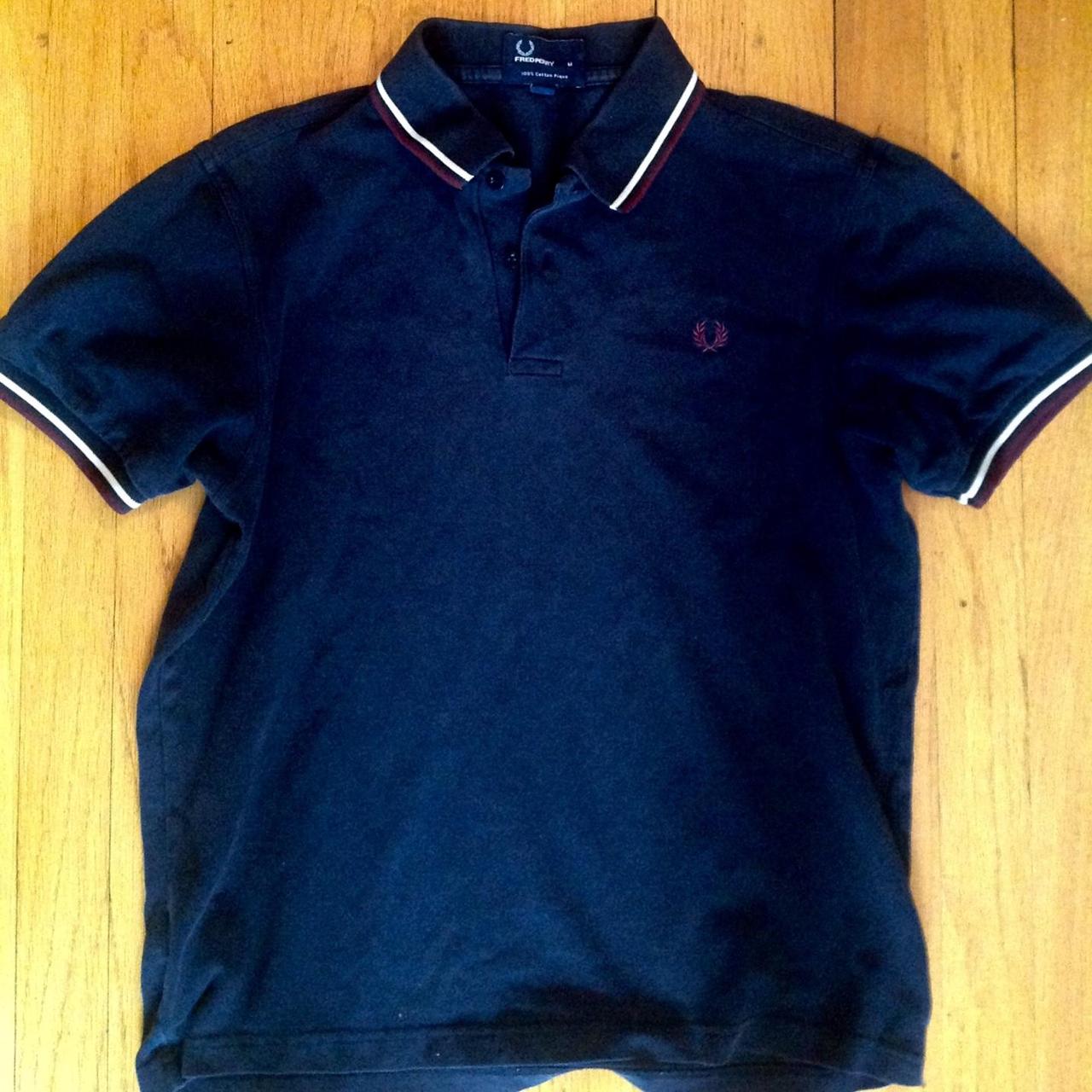 Fred Perry Polo Shirt Dark Blue With Burgandy And Depop