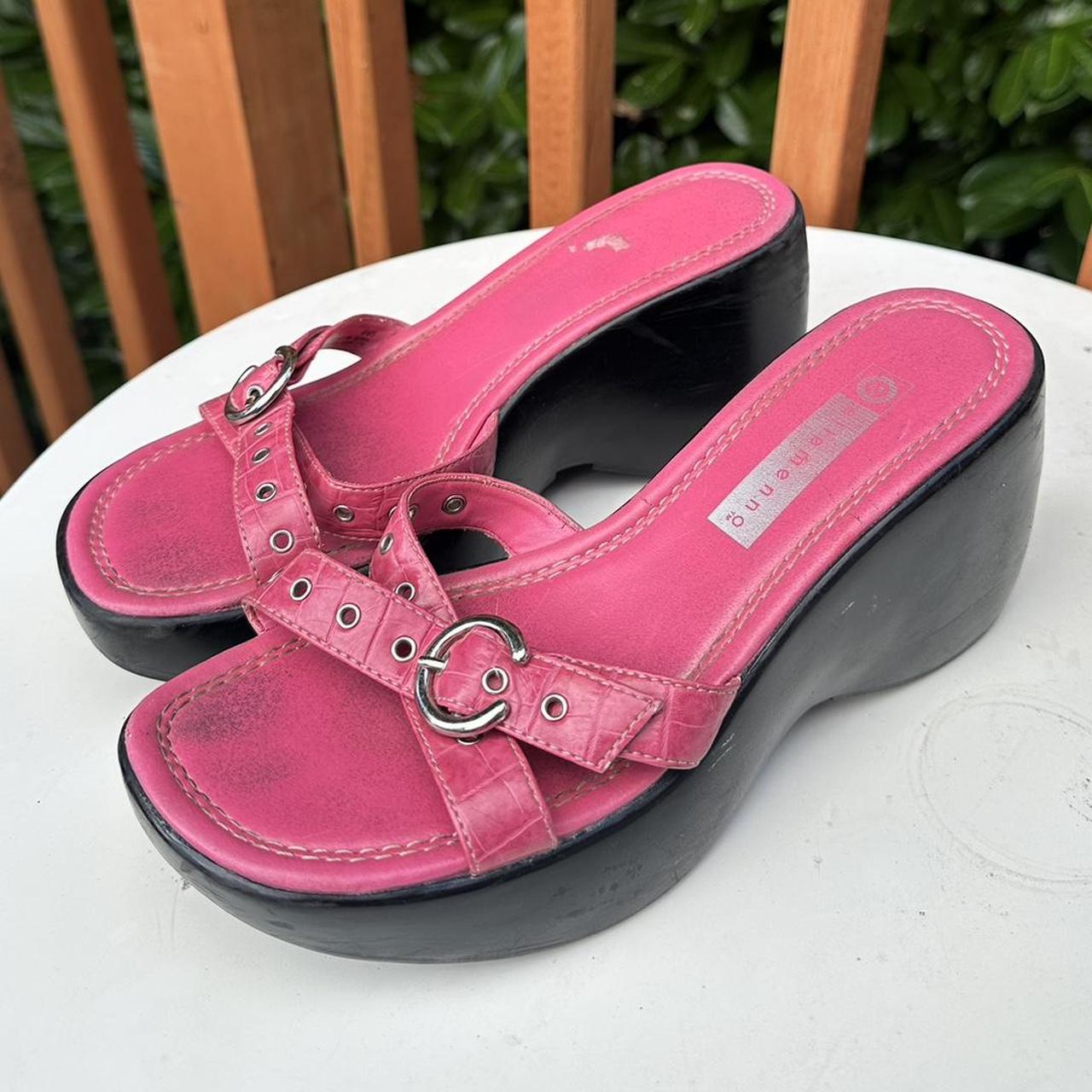 Y2k pink and black platform sandal #y2k... - Depop