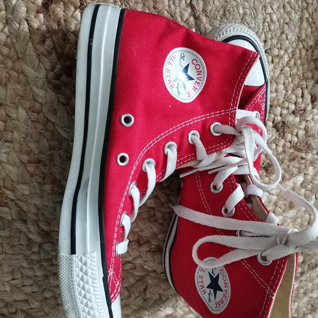 Red hightop Converse. Only worn once - Depop