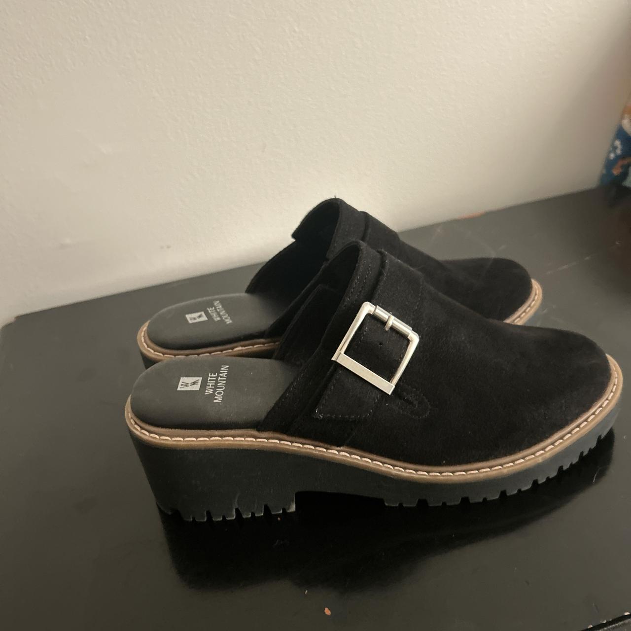 Black suede clogs with 2-inch heel #clogs #blockheel - Depop